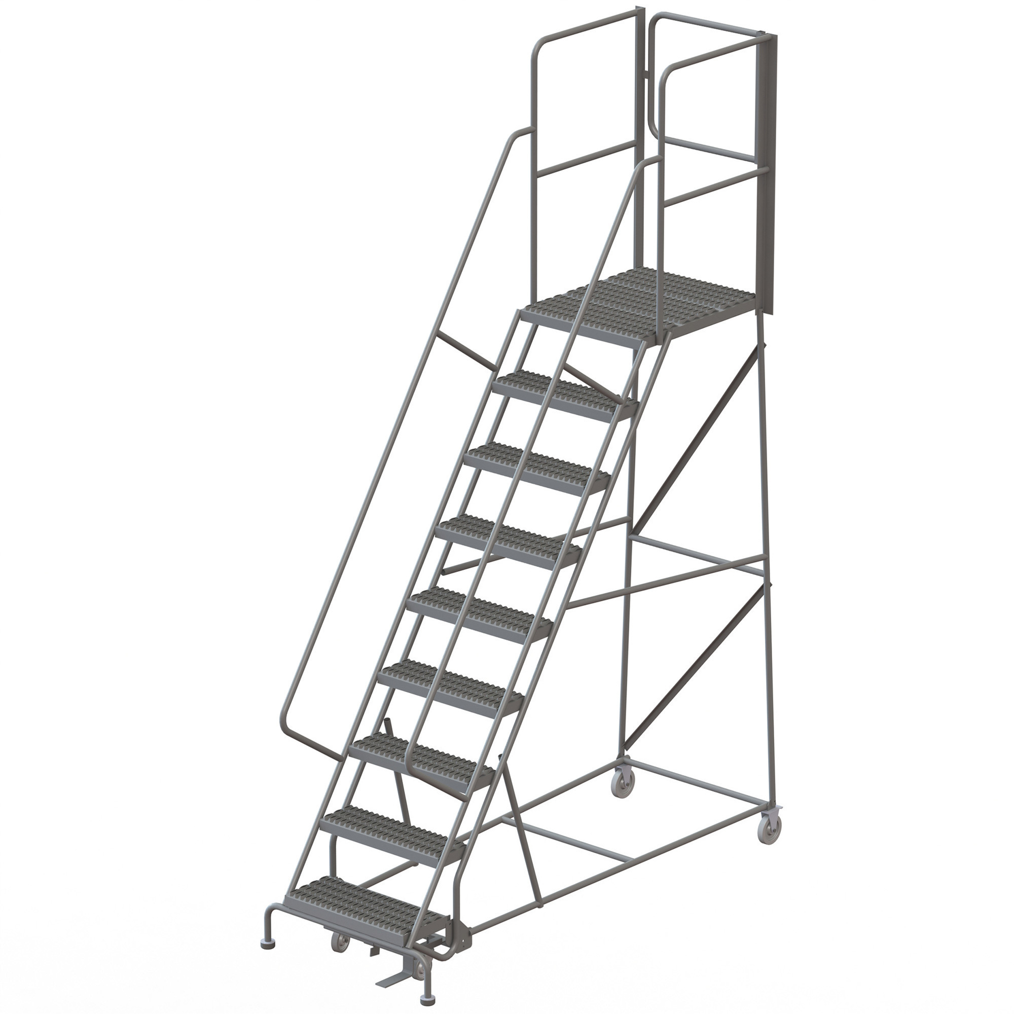Tri-Arc 9-Step Steel Rolling Ladder with Serrated Steps and Rear Exit ...