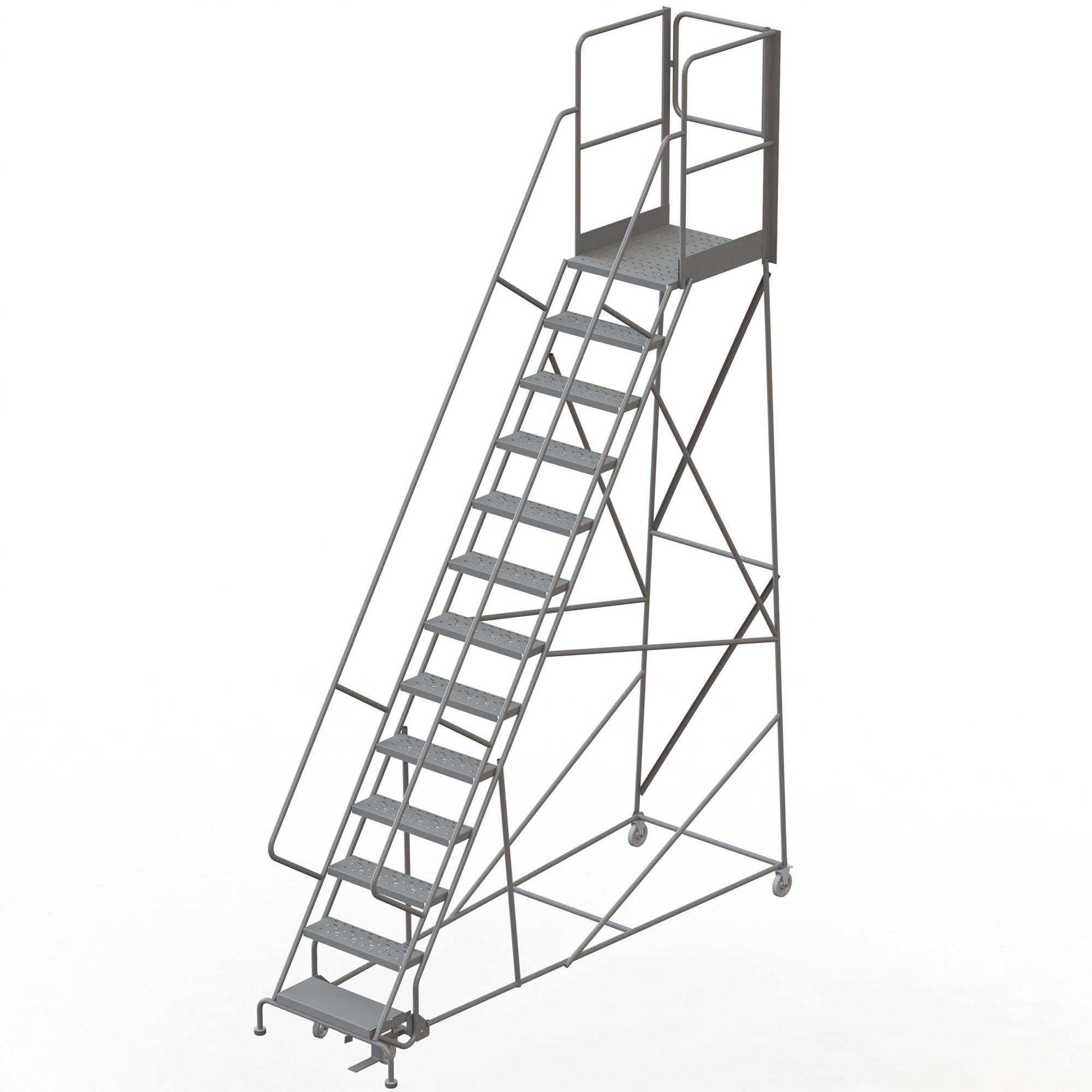 Tri-Arc 13-Step Steel Rolling Ladder with Perforated Steps and Rear ...