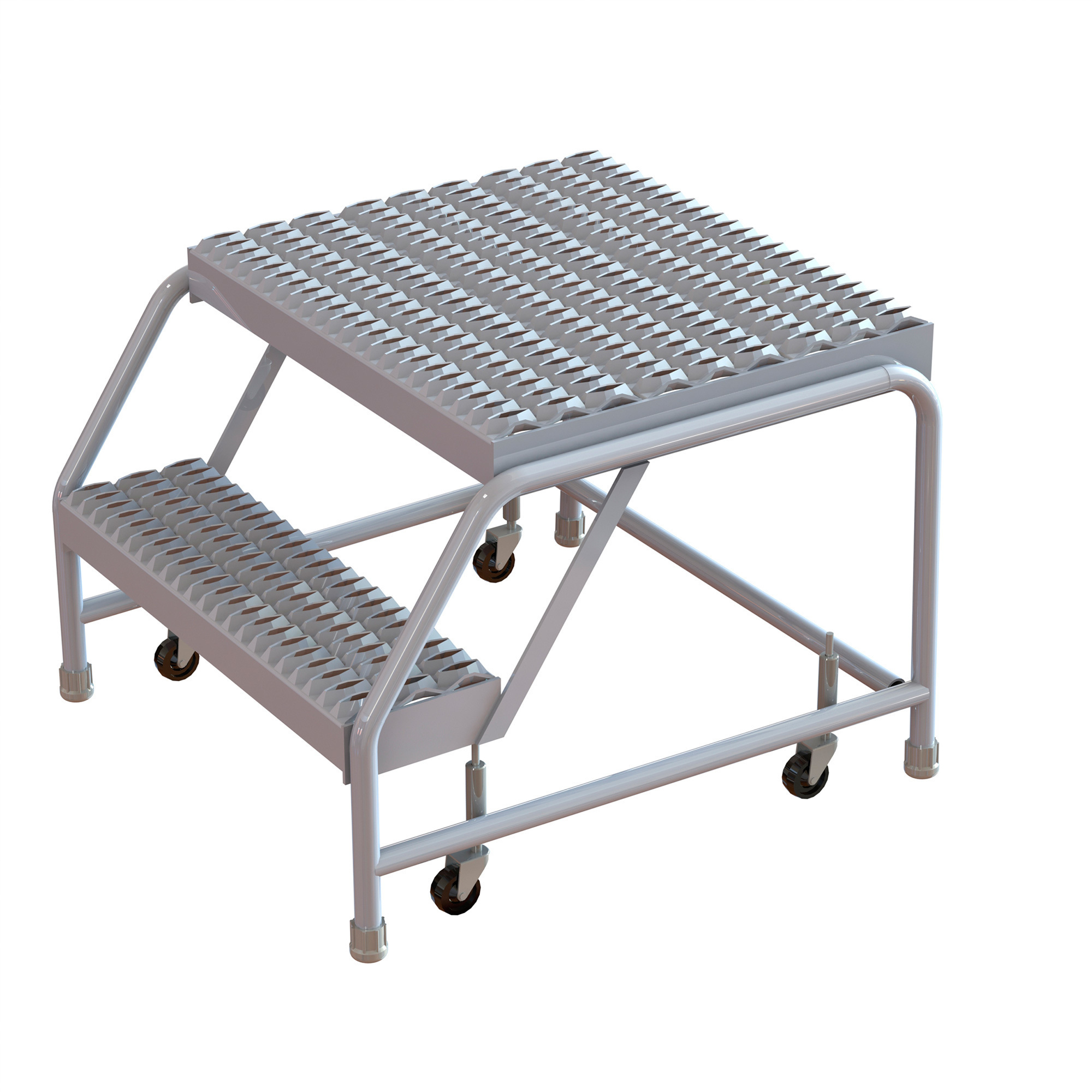 Tri-Arc 2-Step Aluminum Rolling Ladder with Serrated Steps and Spring ...