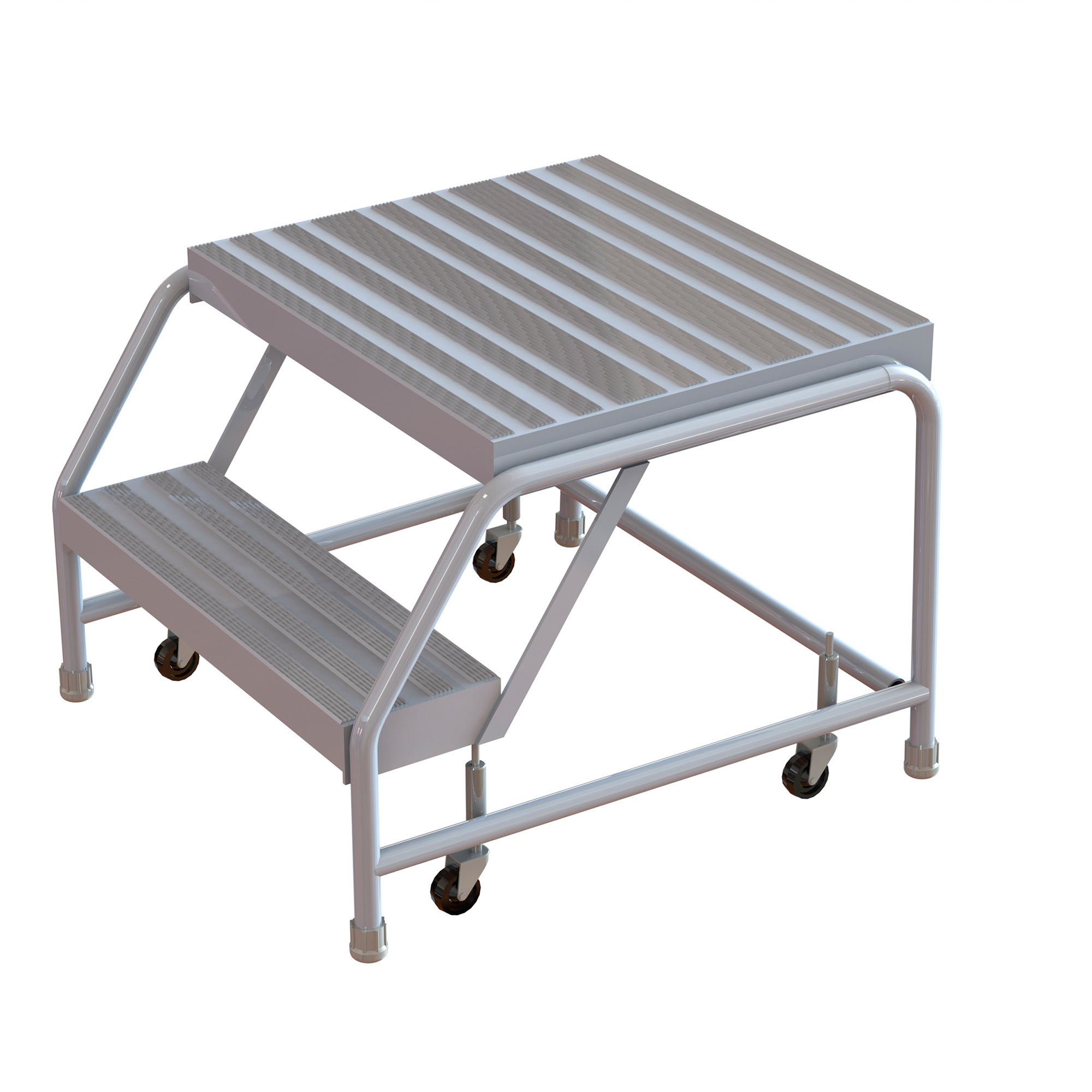 Tri-Arc 2-Step Aluminum Rolling Ladder with Ribbed Steps and Spring ...