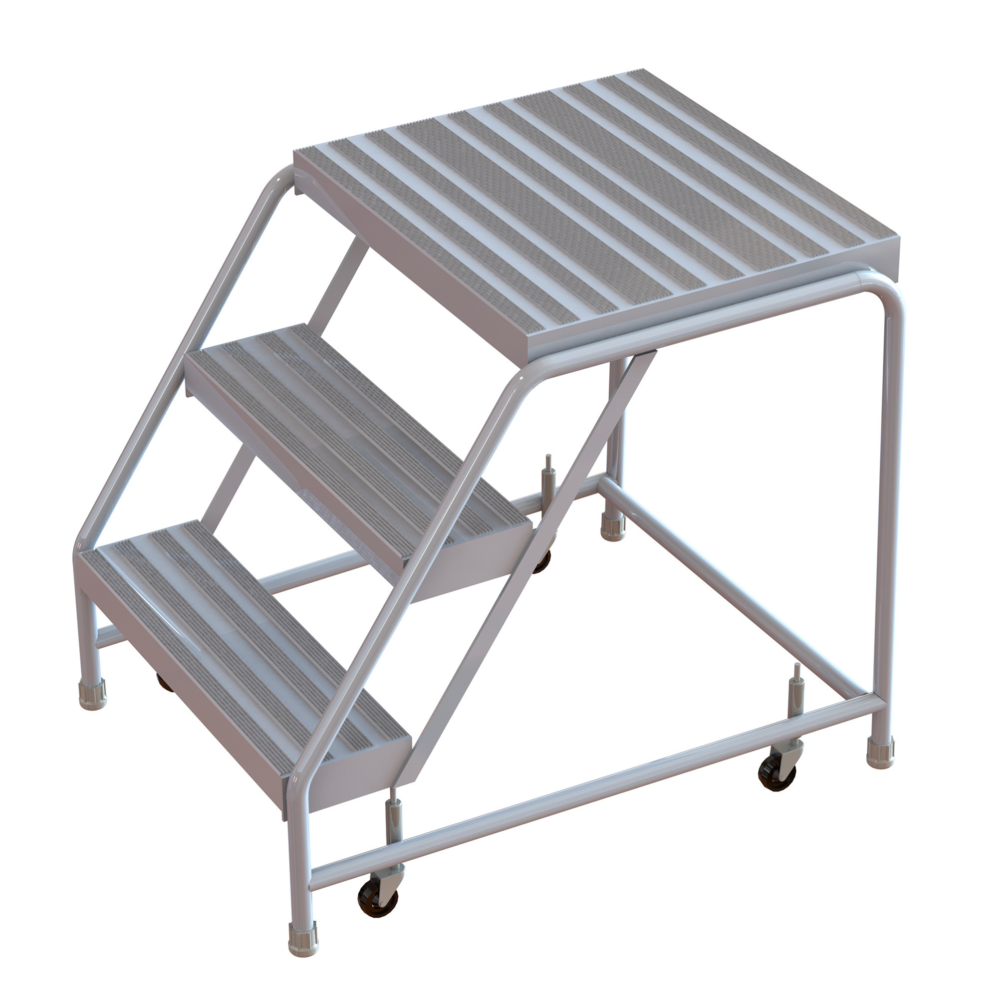 Tri-Arc 3-Step Aluminum Rolling Ladder with Ribbed Steps and Spring ...