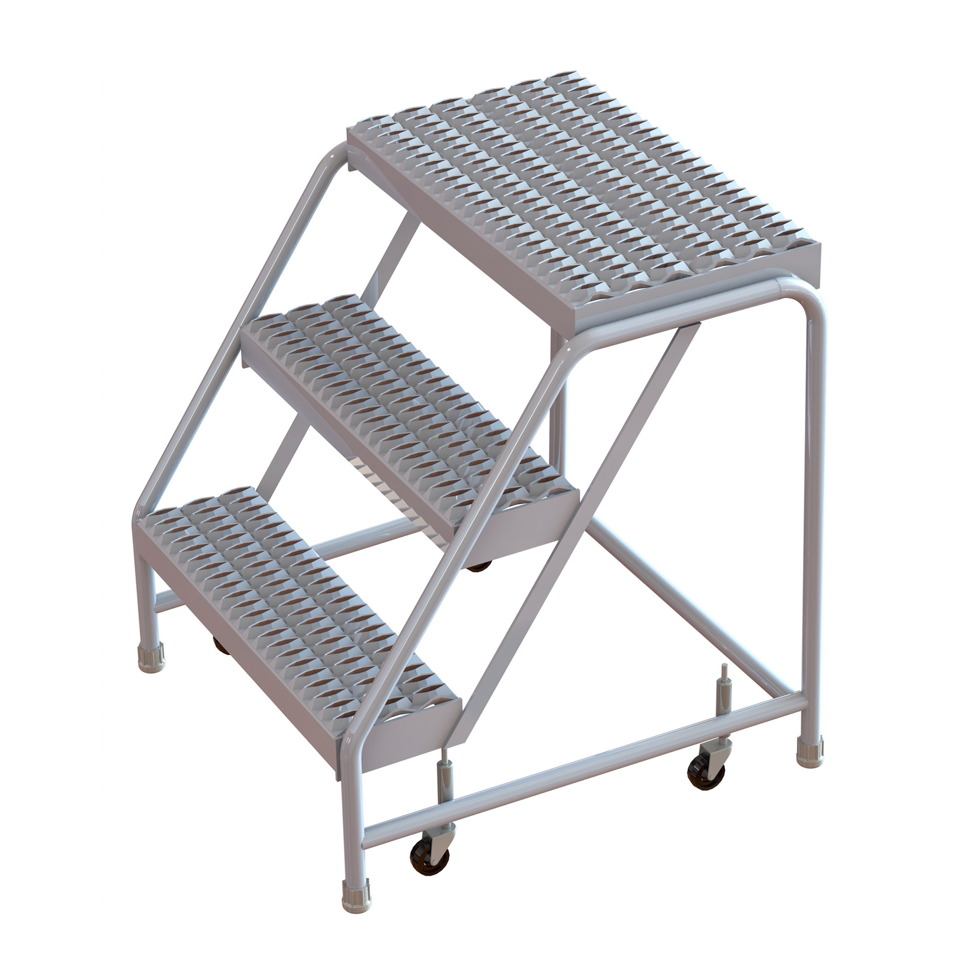 Tri-Arc 3-Step Aluminum Rolling Ladder with Serrated Steps and Spring ...