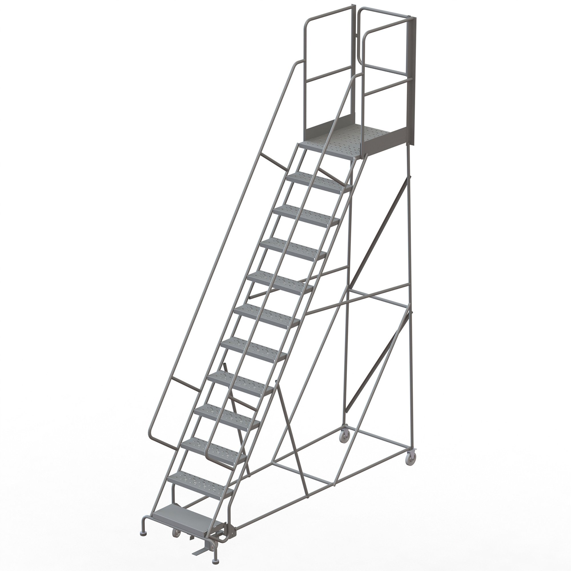 Tri-Arc 12-Step Steel Rolling Ladder with Perforated Steps and Rear ...