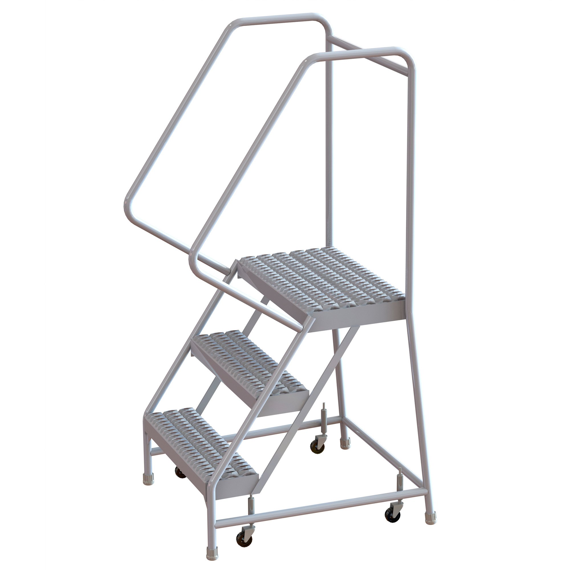 Tri-Arc 3-Step Aluminum Rolling Ladder with Serrated Steps and Spring ...