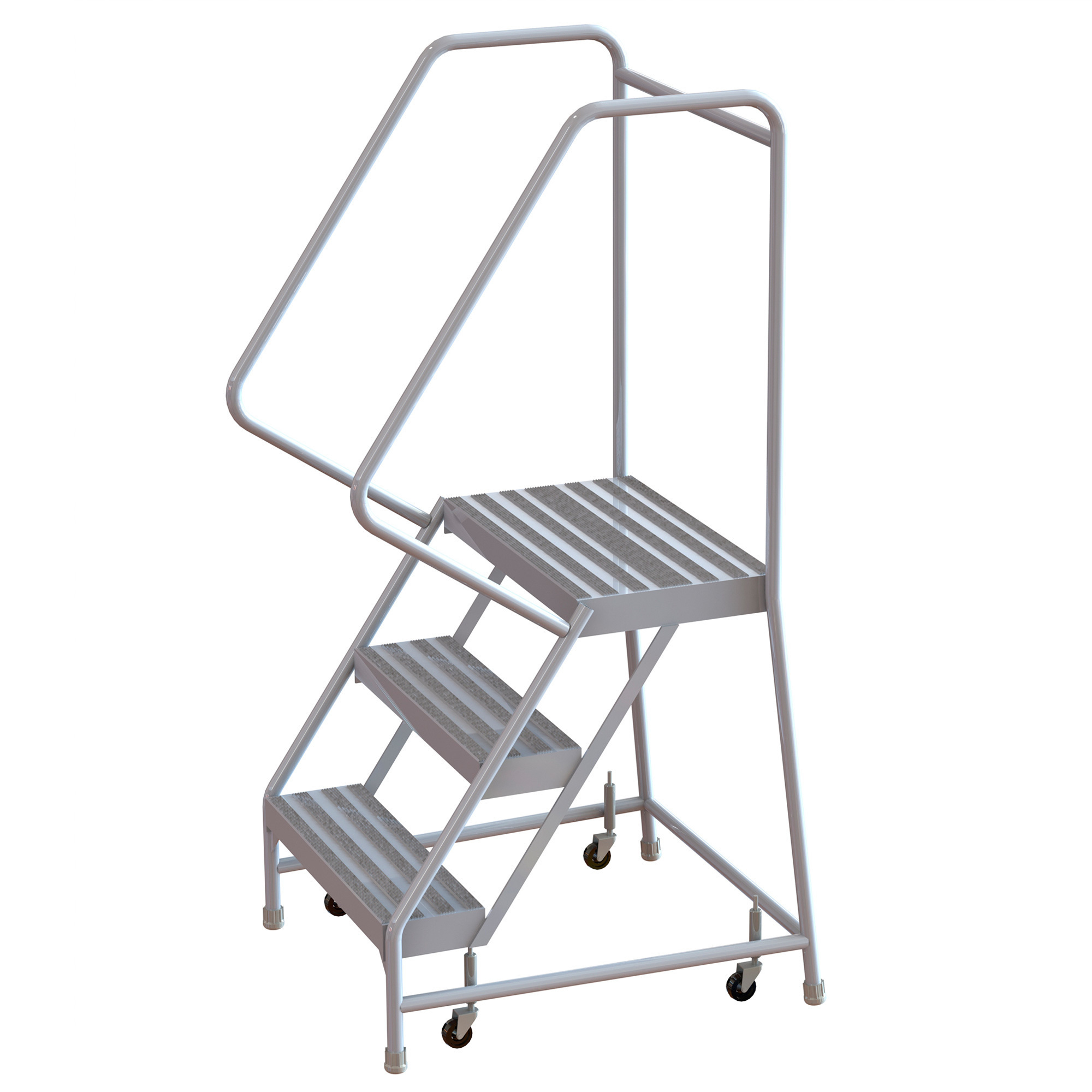 Tri-Arc 3-Step Aluminum Rolling Ladder with Ribbed Steps and Spring ...