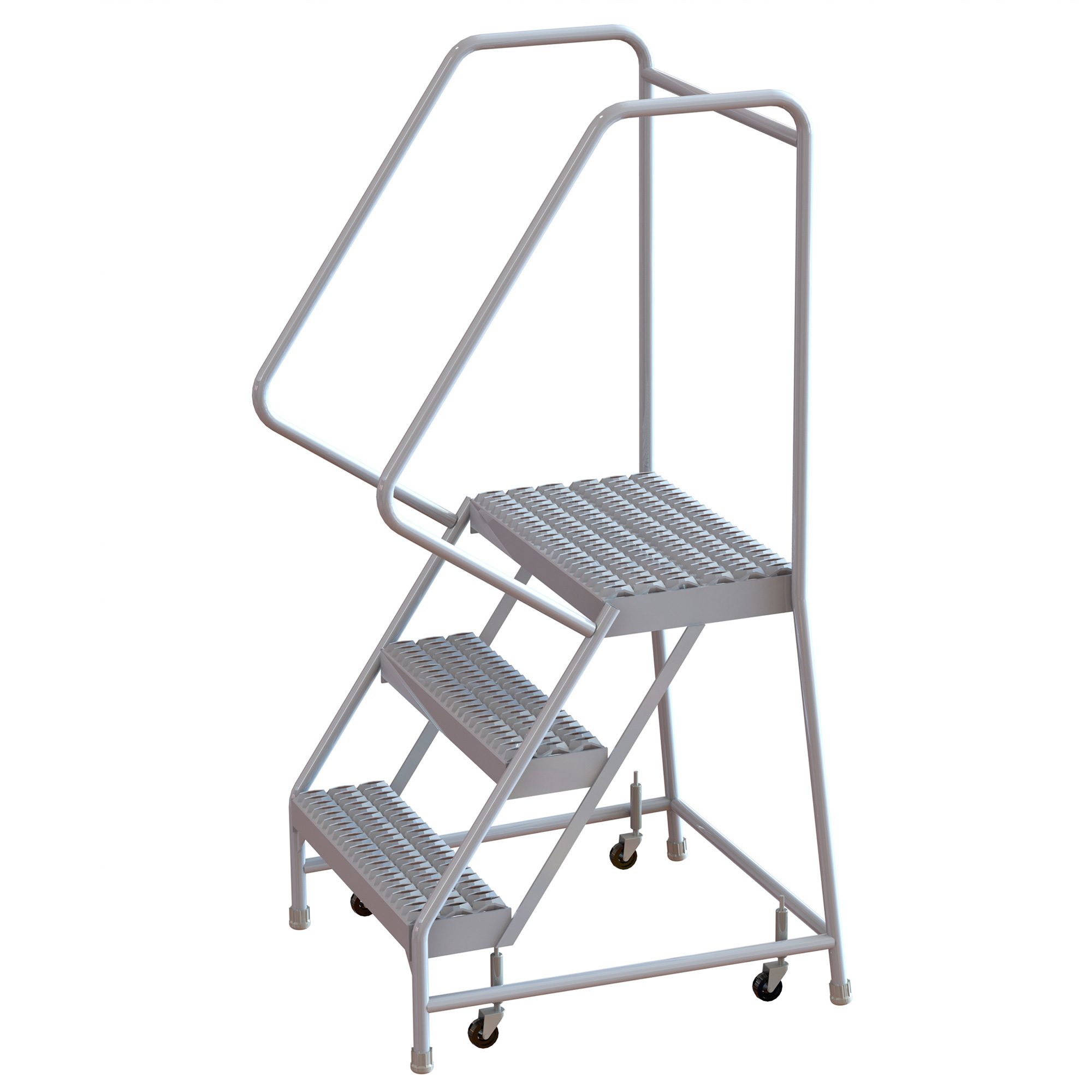 Tri-Arc 3-Step Aluminum Rolling Ladder with Serrated Steps and Spring ...