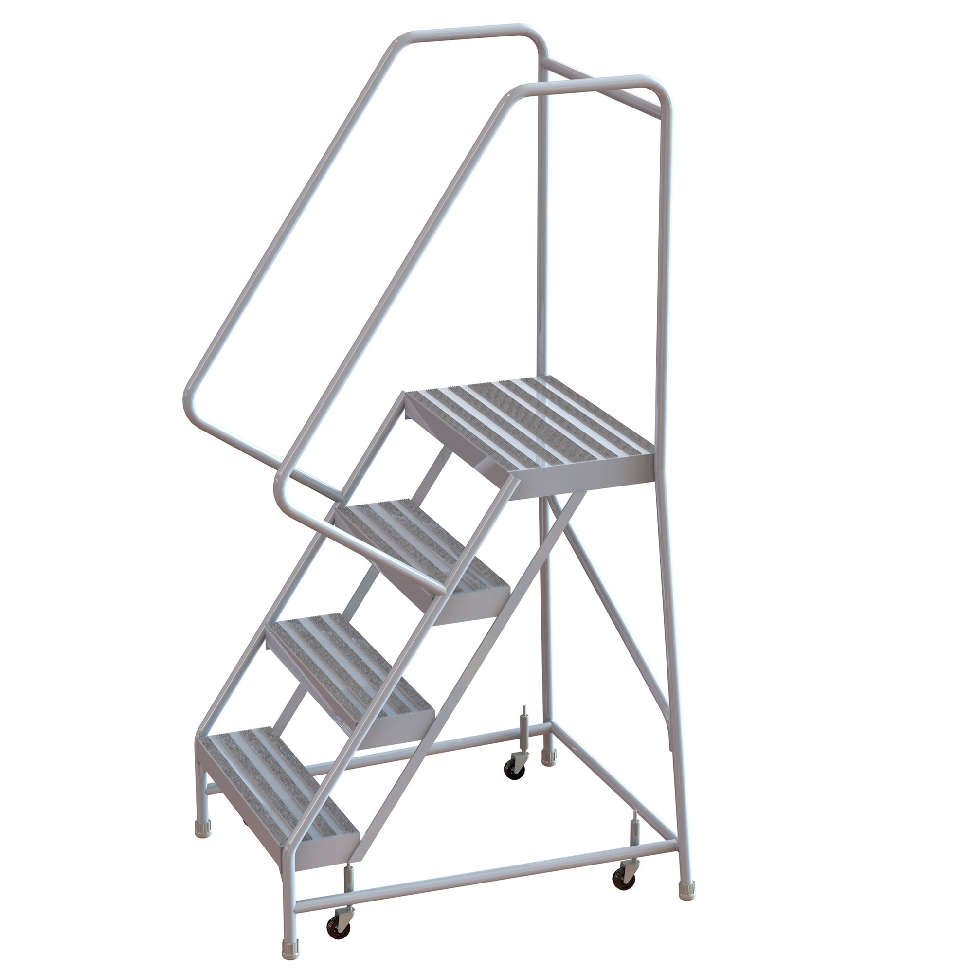Tri-Arc 4-Step Aluminum Rolling Ladder with Ribbed Steps and Spring ...