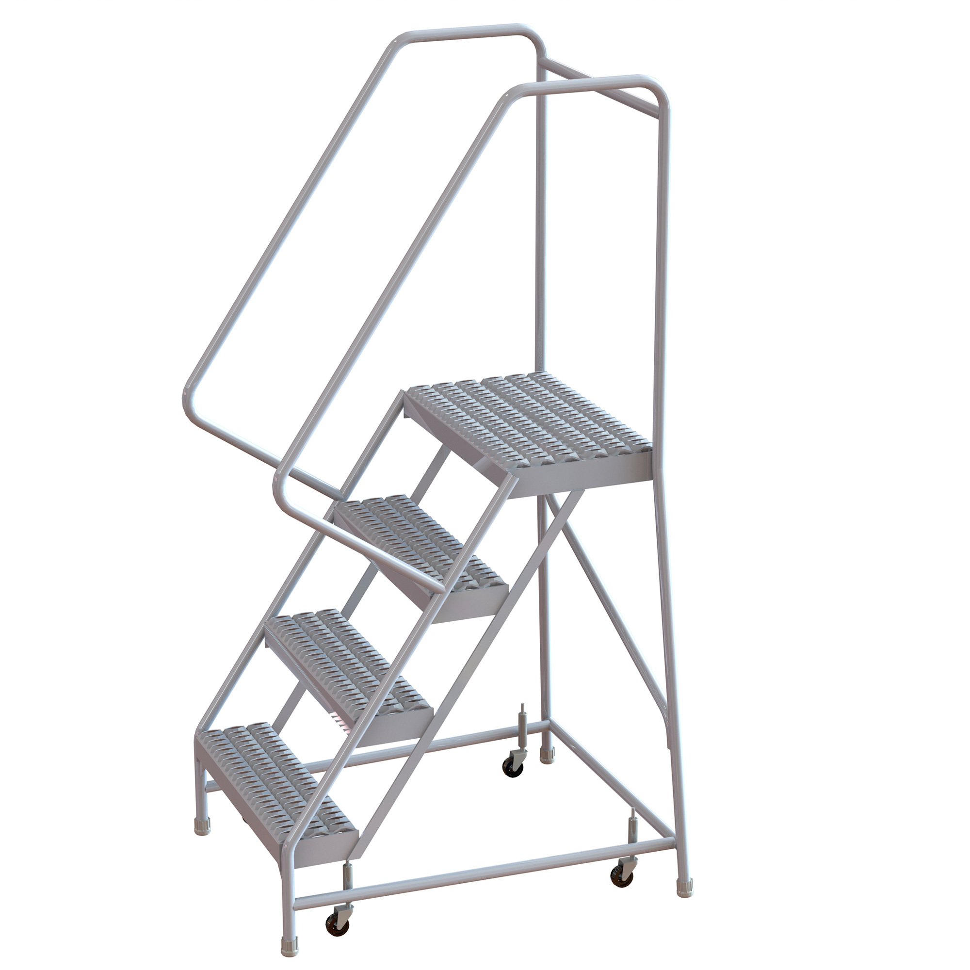 Tri-Arc 4-Step Aluminum Rolling Ladder with Serrated Steps and Spring ...