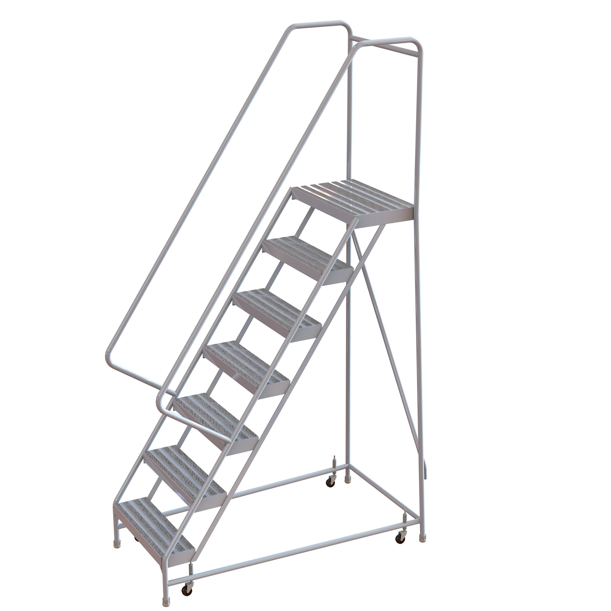 Tri-Arc 7-Step Aluminum Rolling Ladder with Ribbed Steps and Spring ...