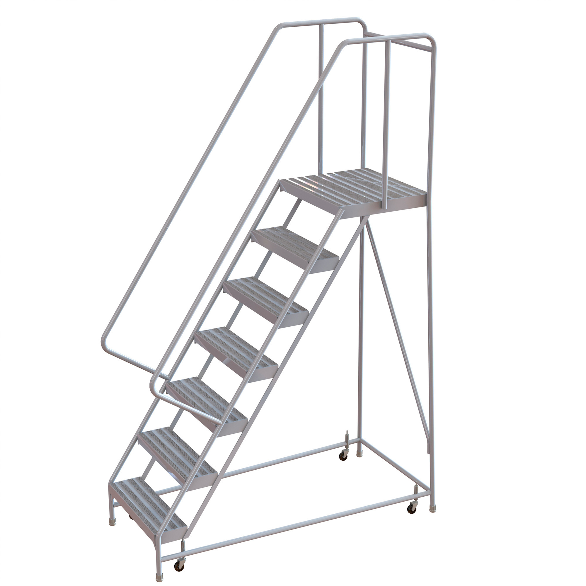 Tri-Arc 7-Step Aluminum Rolling Ladder with Ribbed Steps and Spring ...