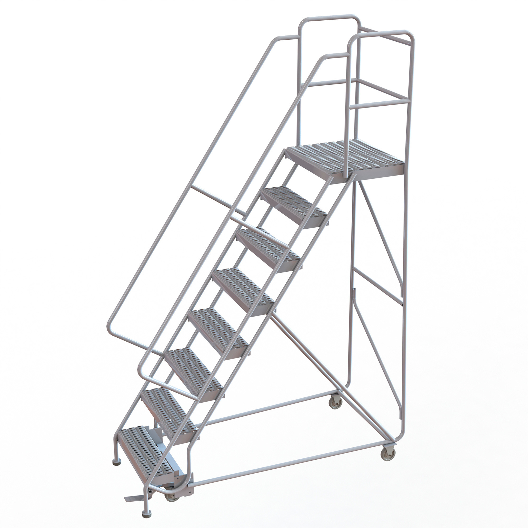 Tri-Arc 8-Step Aluminum Rolling Ladder with Serrated Steps, 24in.W x ...