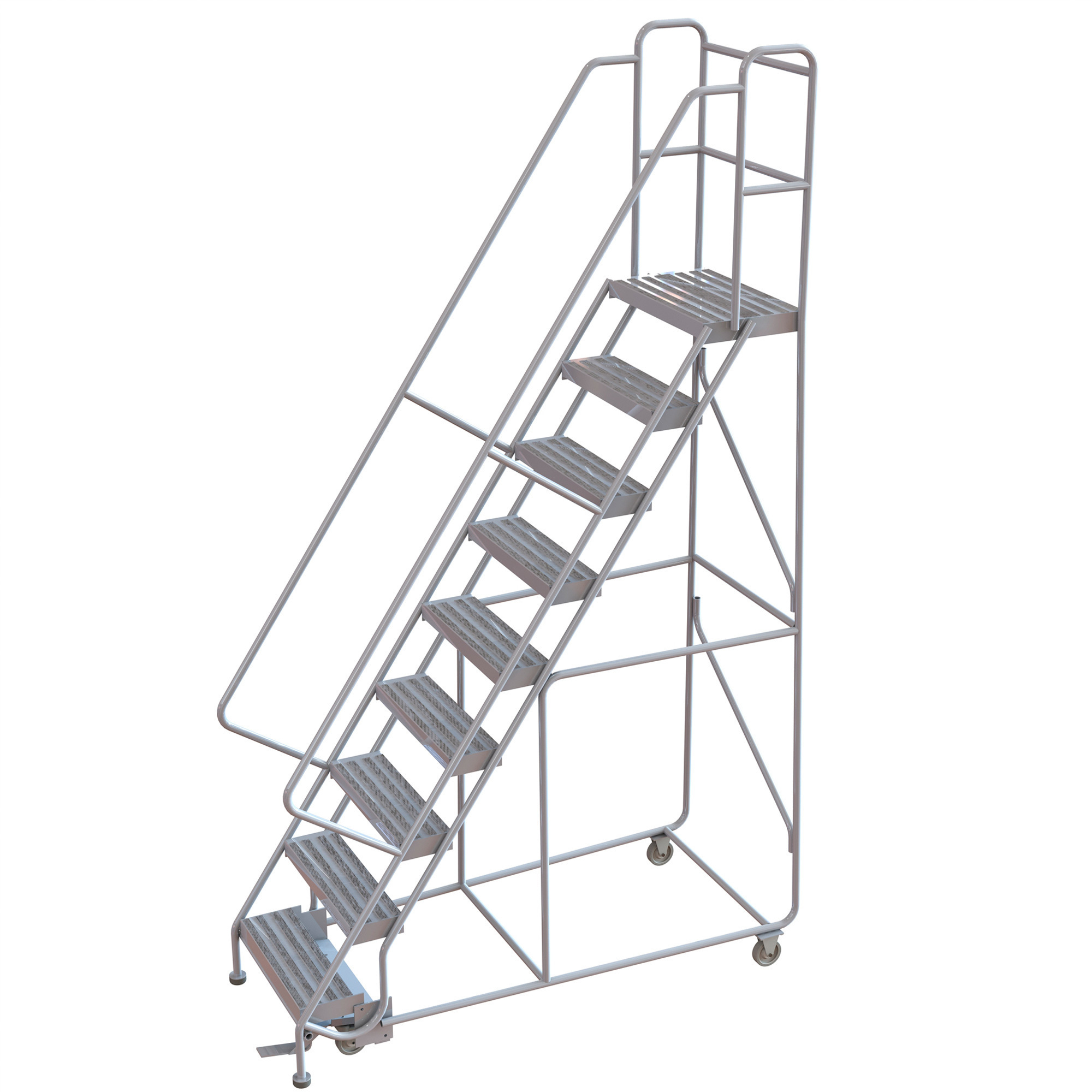 Tri-Arc 9-Step Aluminum Rolling Ladder with Ribbed Steps, 24in.W x 14in ...