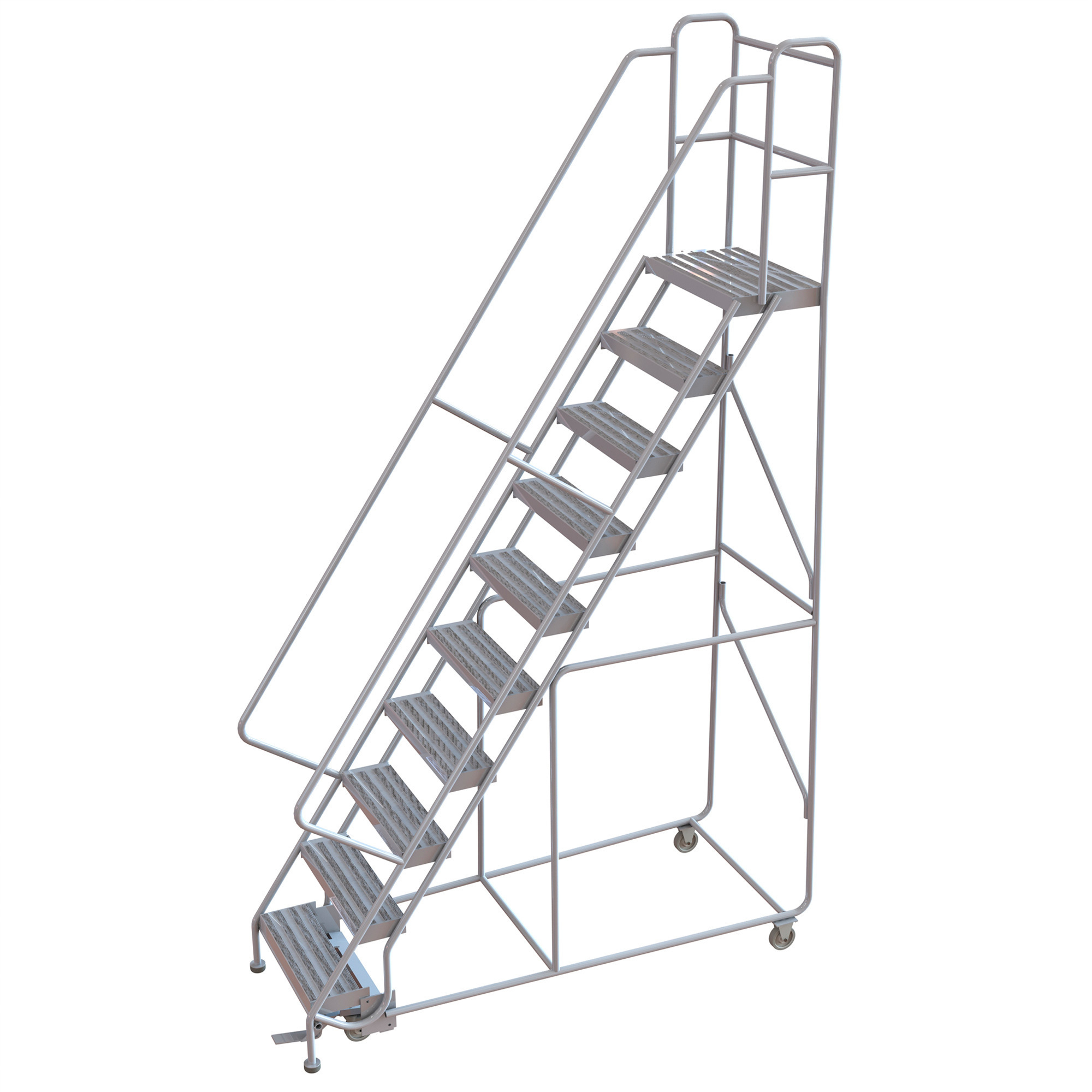 Tri-Arc 10-Step Aluminum Rolling Ladder with Ribbed Steps, 24in.W x ...