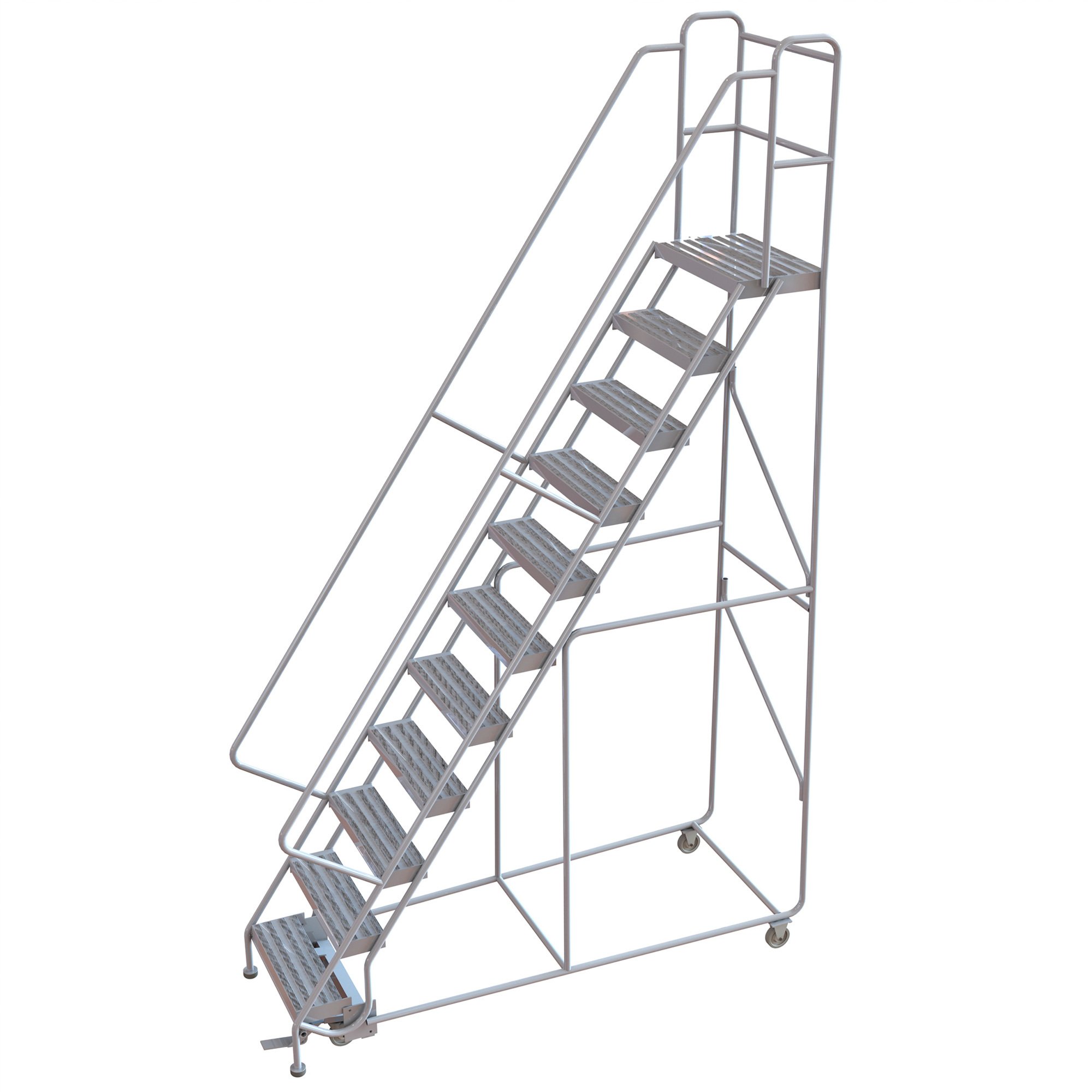 Tri-Arc 11-Step Mobile Aluminum Ladder with Ribbed Steps — 24in.W x ...
