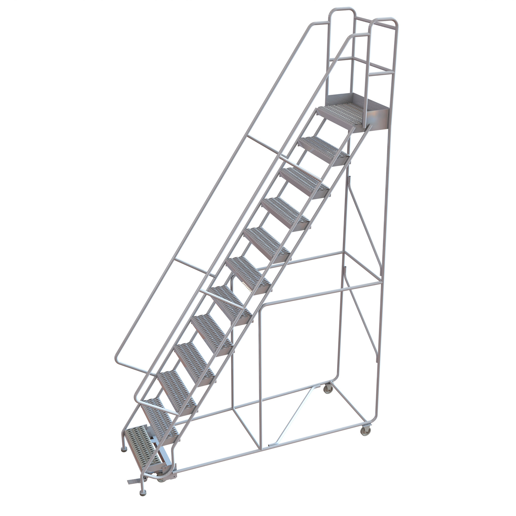 Tri-Arc 12-Step Mobile Aluminum Ladder with Serrated Steps, 24in.W x ...