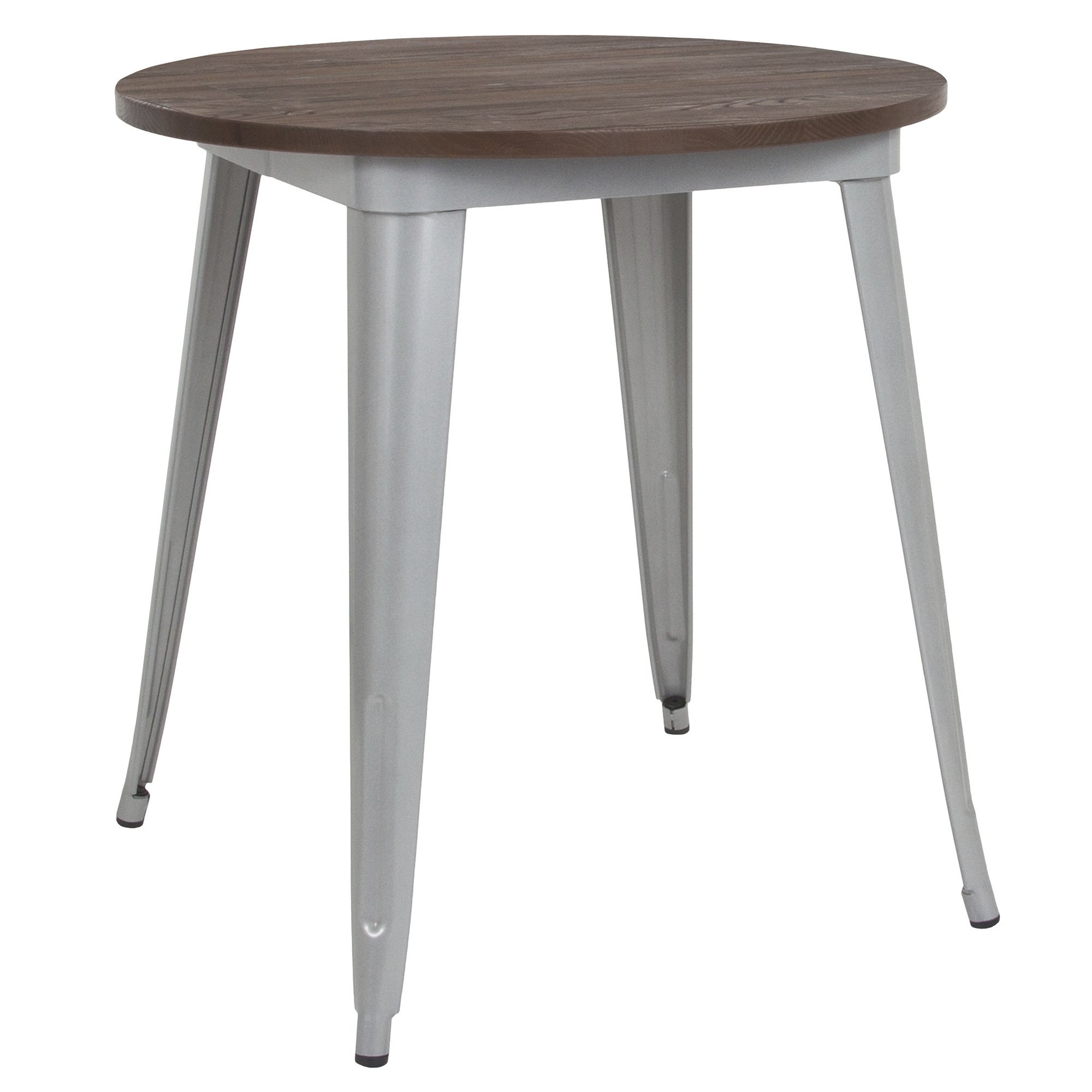Flash Furniture 26in. Round Metal Cafe Table with Wood Top — Silver ...