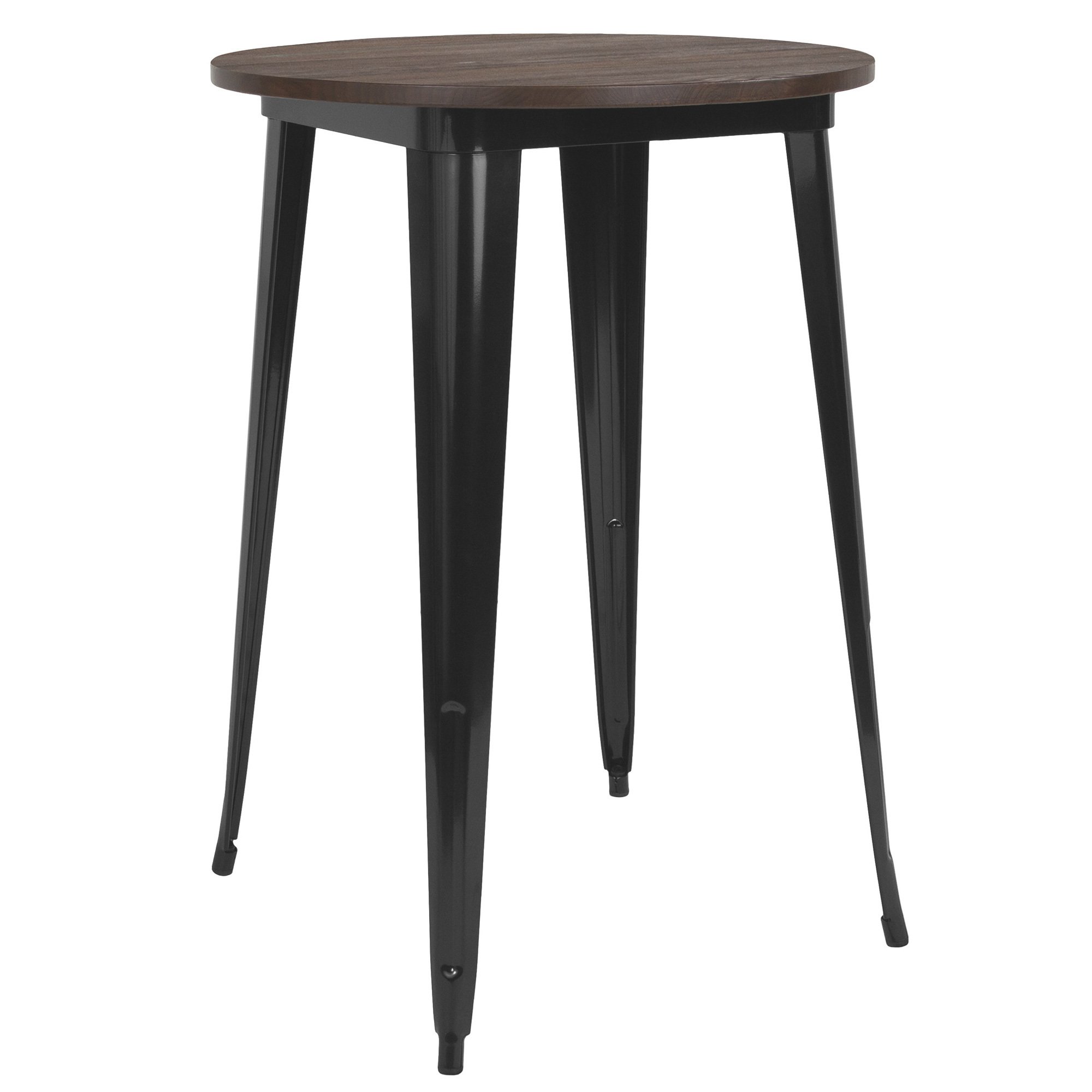Flash Furniture 30in. Round Metal Cafe Bar Table with Wood Top — Black ...