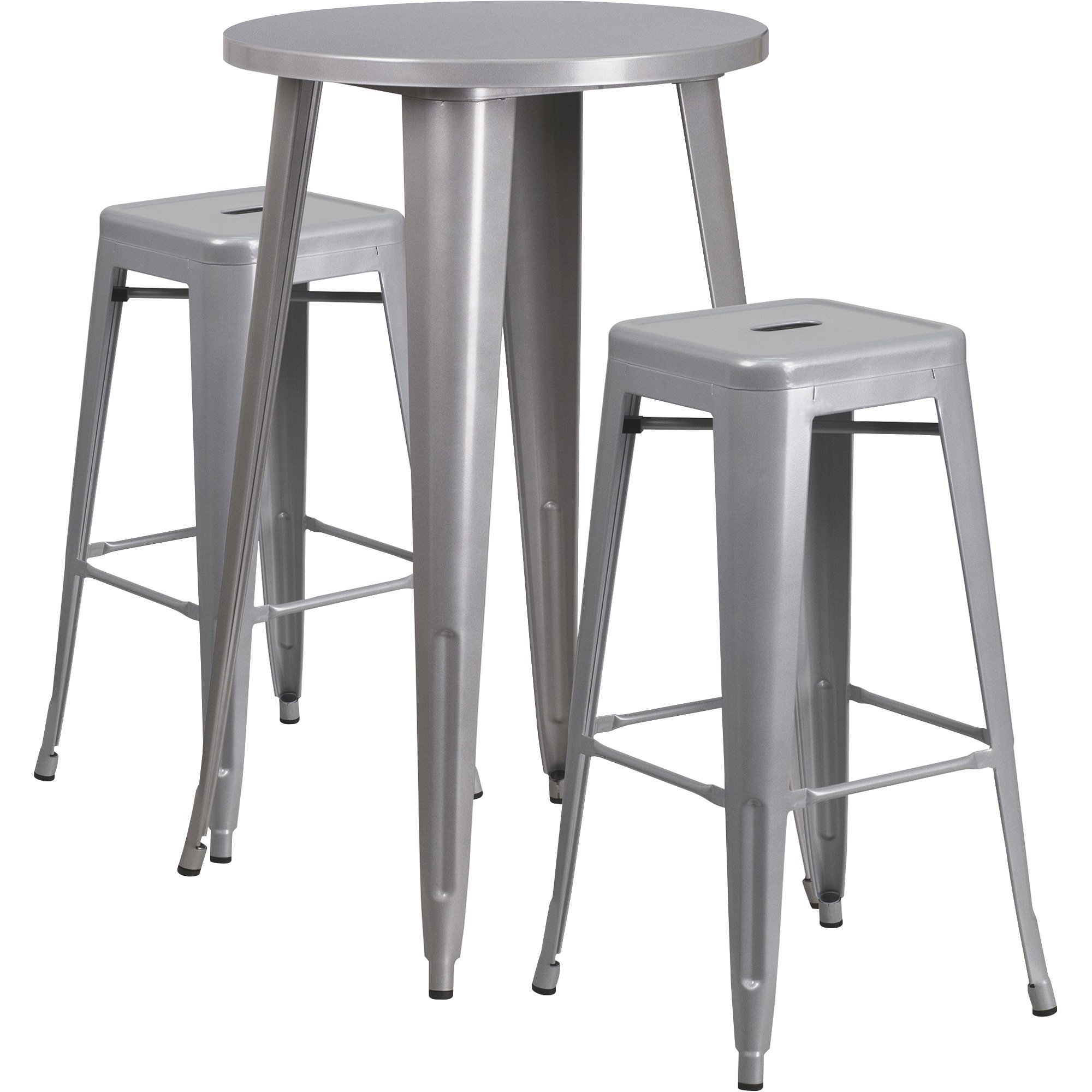 Flash Furniture 3-Pc. Silver Metal Bar Table Set — 24in. x 41in.H Round ...