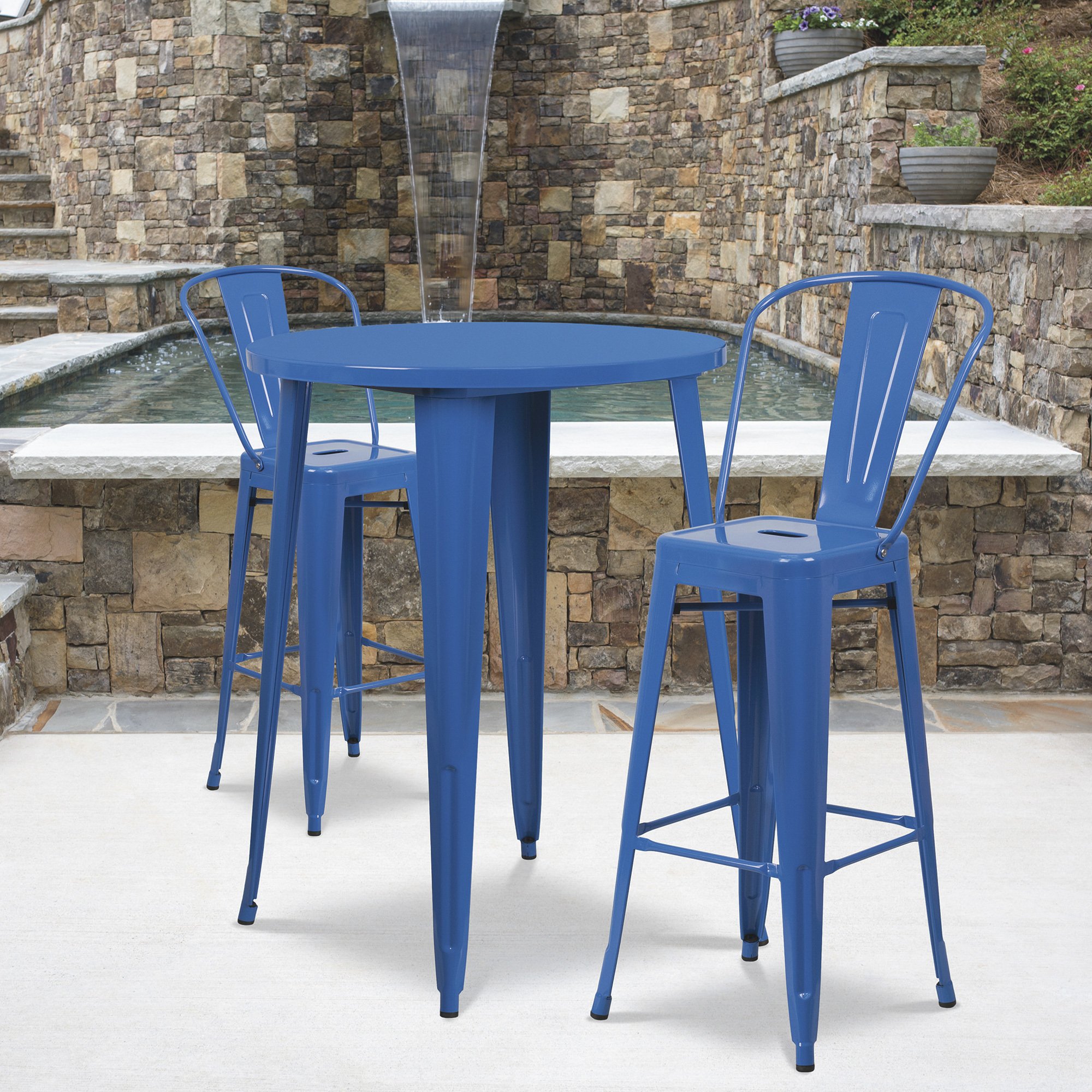 Flash Furniture 3-Pc. Blue Metal Bar Set — 30in. Round x 41in.H Table ...
