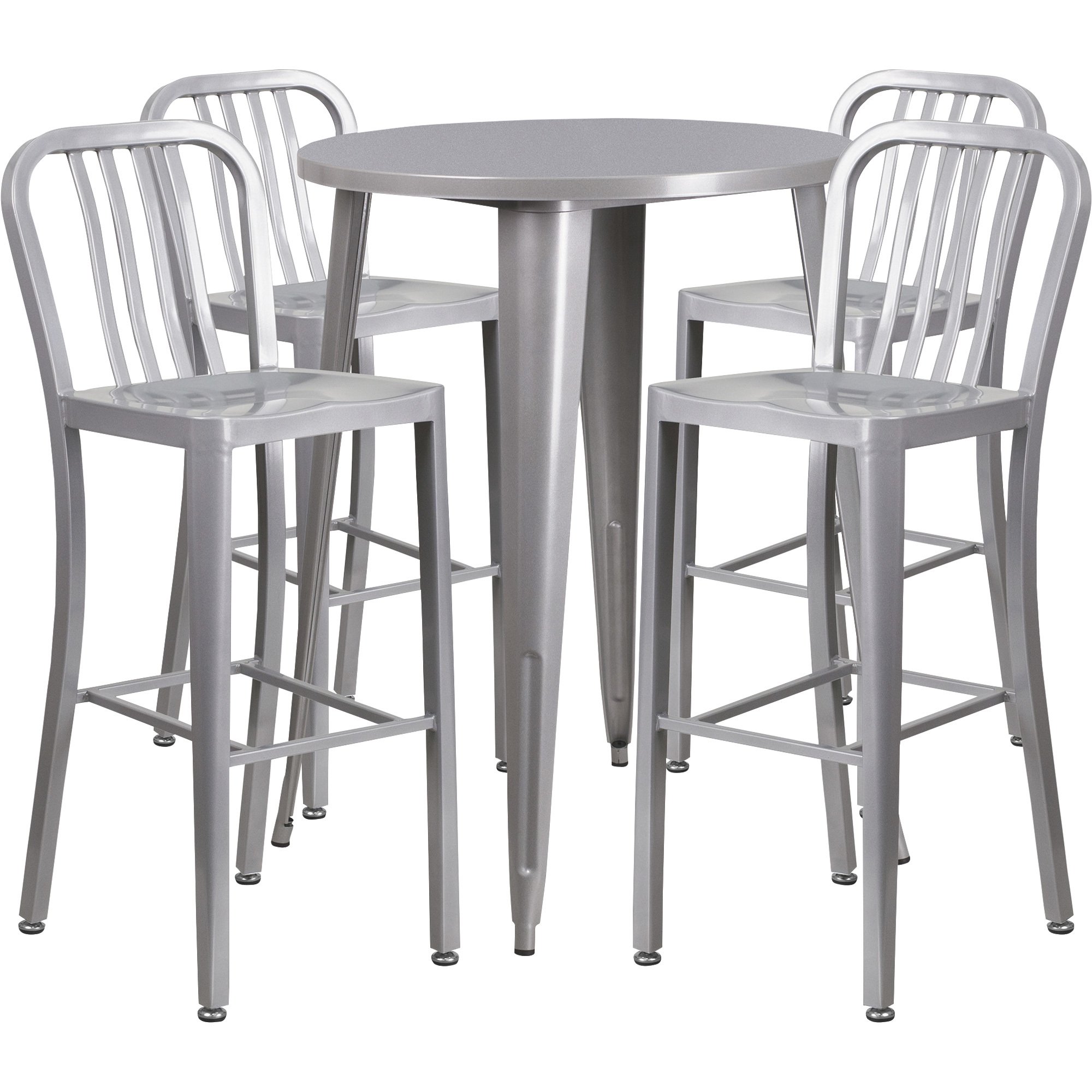 Flash Furniture 5-Pc. Silver Metal Bar Set — 30in. Round x 41in.H Table ...