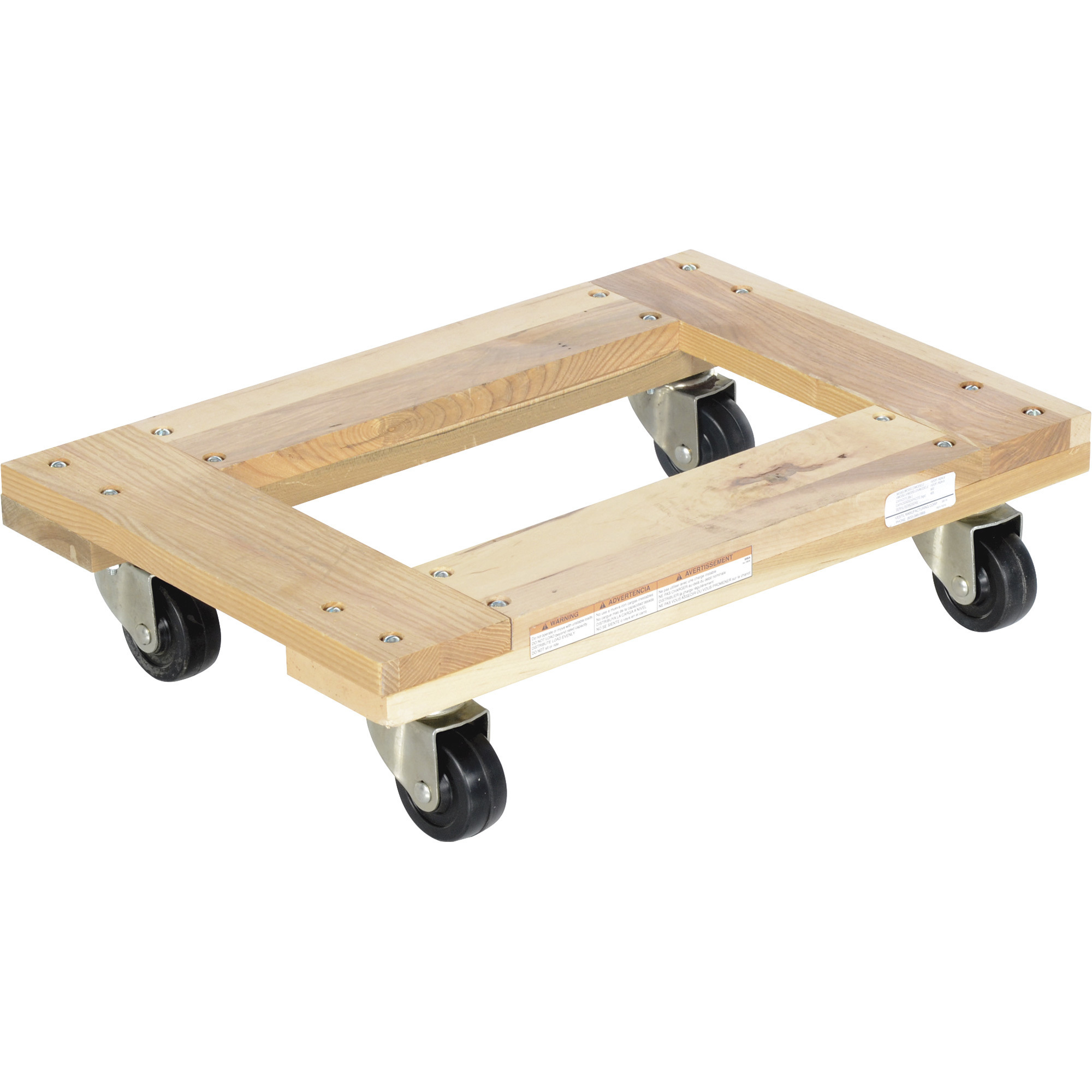 Vestil, HARDWOOD DOLLY - FLUSH DECK, Length 24 in, Width 16 in, Load ...