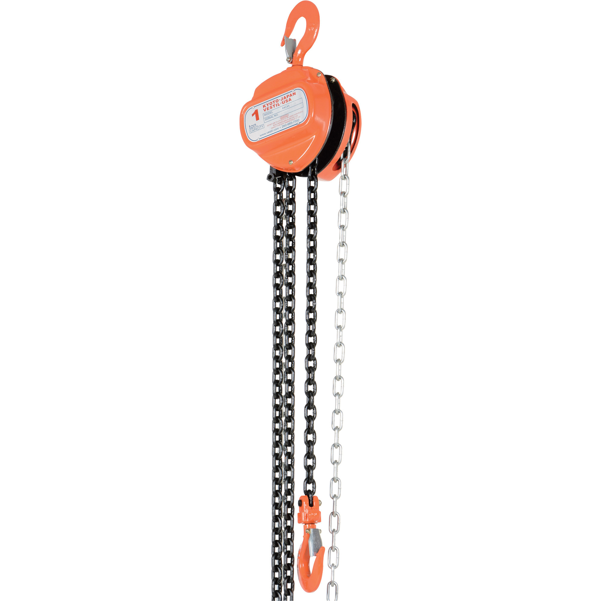 Vestil, Steel Manual Chain Hoist 15 Ft. Lift 2,000 Lb. Capacity Orange, Model# HCH-2-15 ...