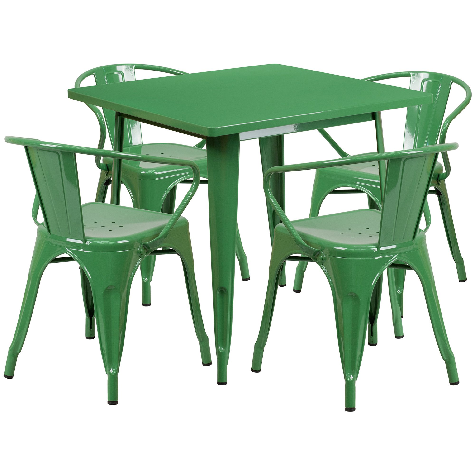 Flash Furniture 31.5in. Square Metal Table Set with 4 Armchairs — Green ...