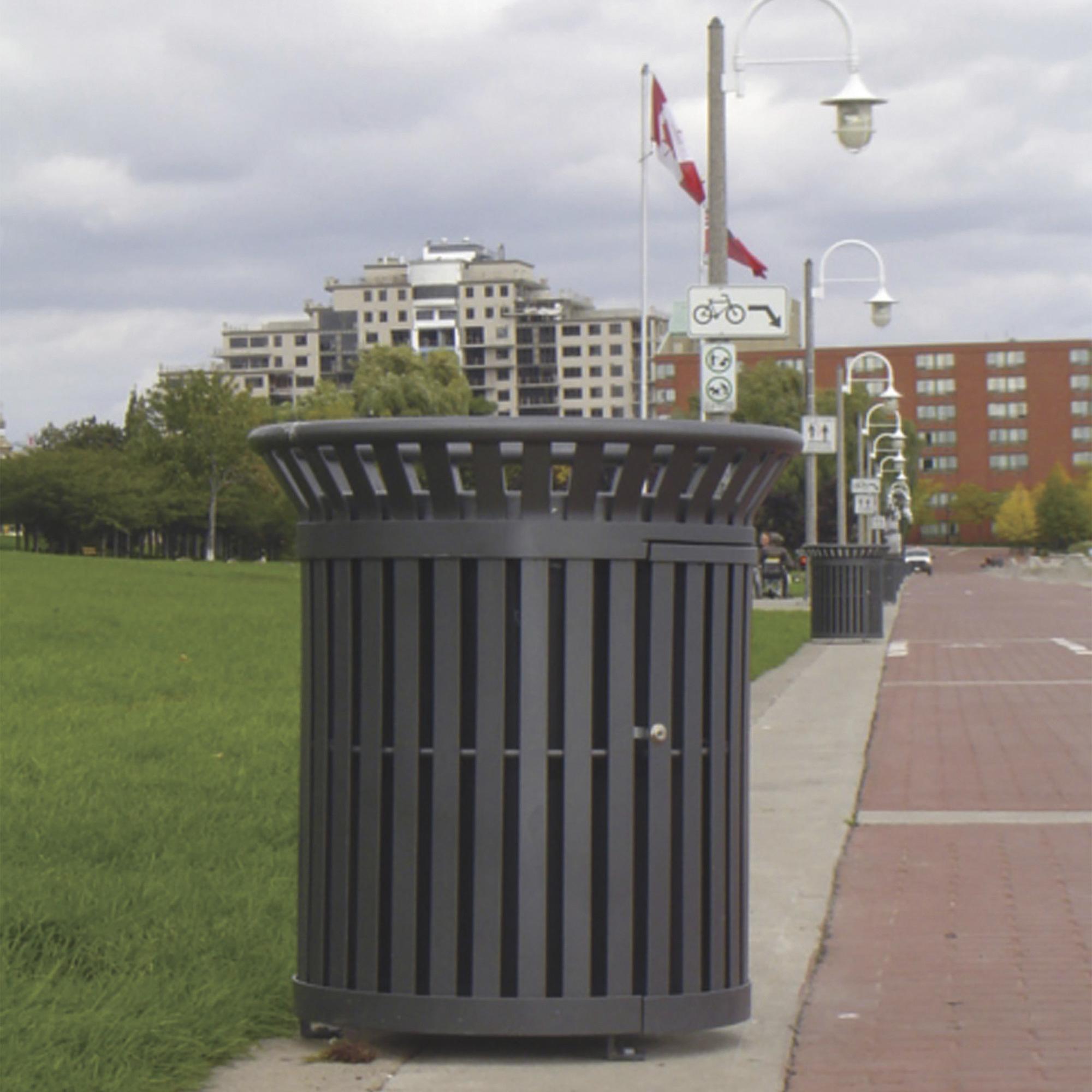 Paris Metal Trash Receptacle with Liner and Removable Lid — Black, 34 ...