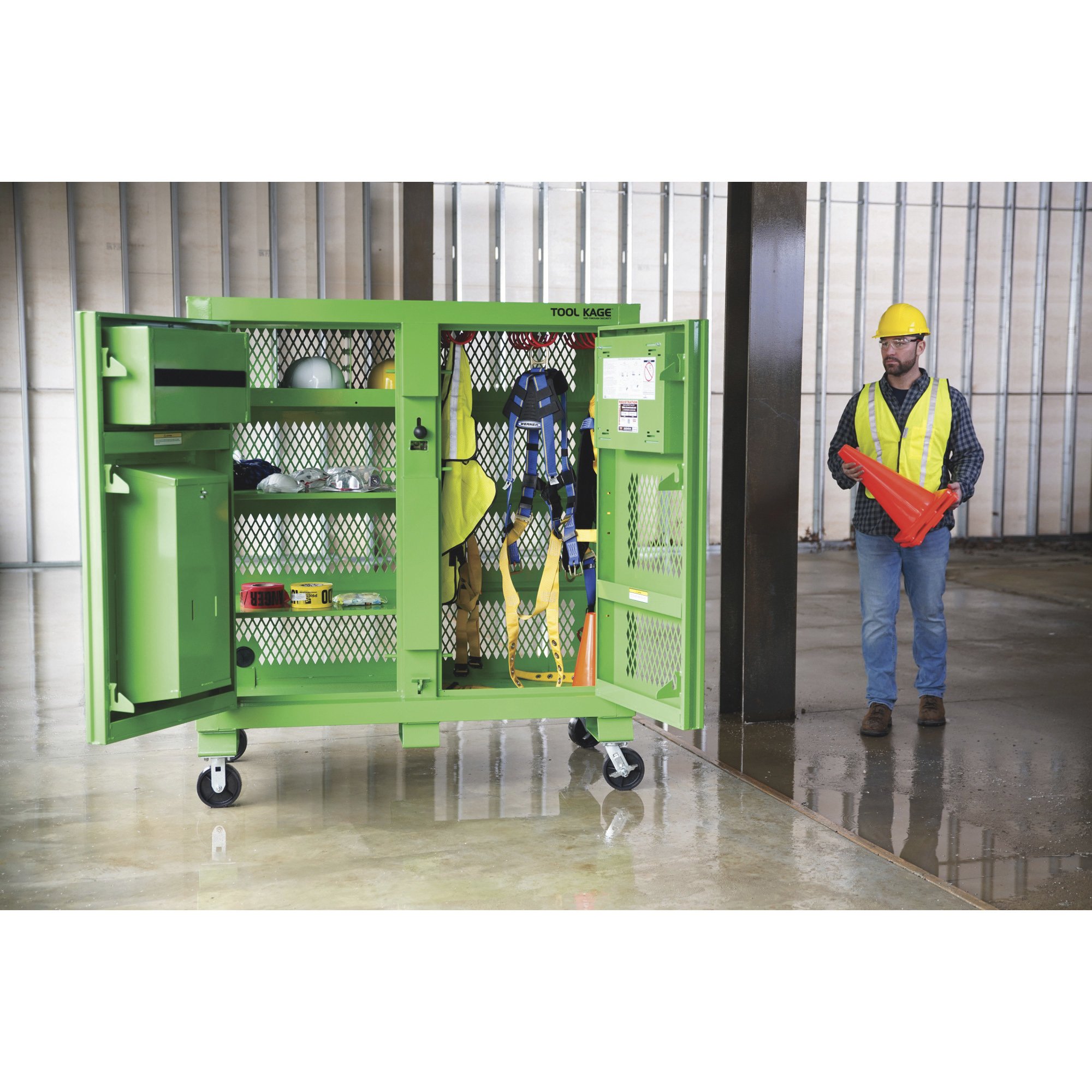 KNAACK Safety Kage Cabinet — Green, 59.4 Cu. Ft., 60in.W x 30in.D x ...