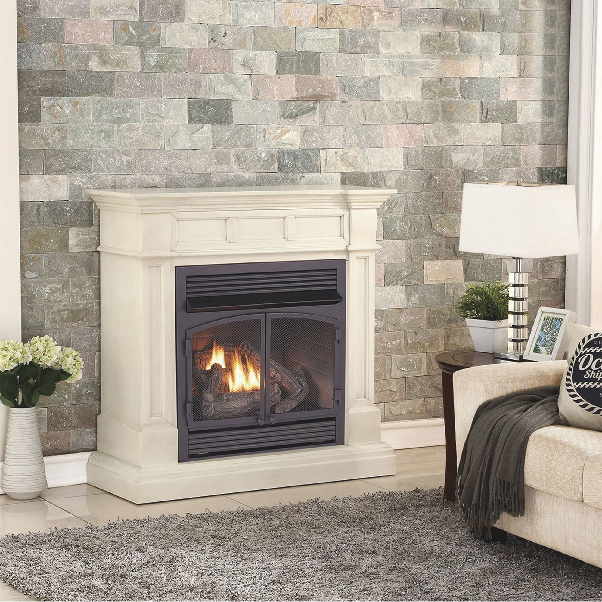 Bluegrass Living Vent-Free Dual Fuel Fireplace with Mantel, 32,000 BTU ...