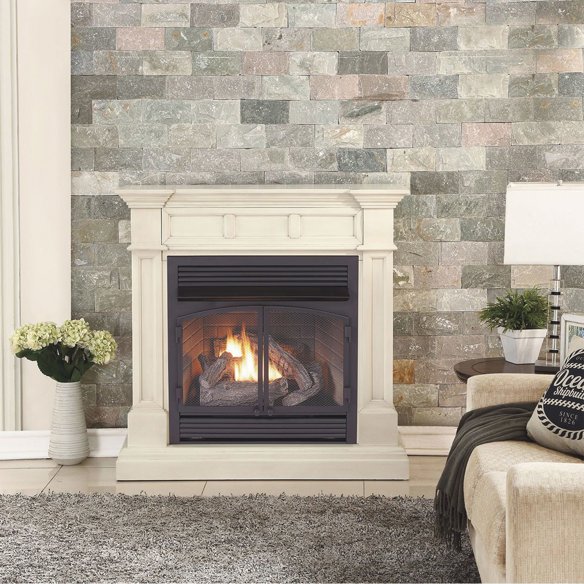 Bluegrass Living Vent-Free Dual Fuel Fireplace with Mantel, 32,000 BTU ...