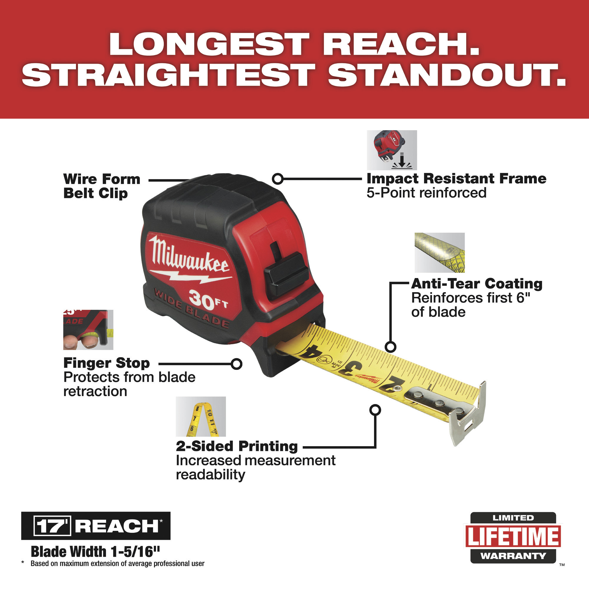 Milwaukee 30ft. Wide Blade Tape Measure, Model# 48-22-0230 | Northern Tool
