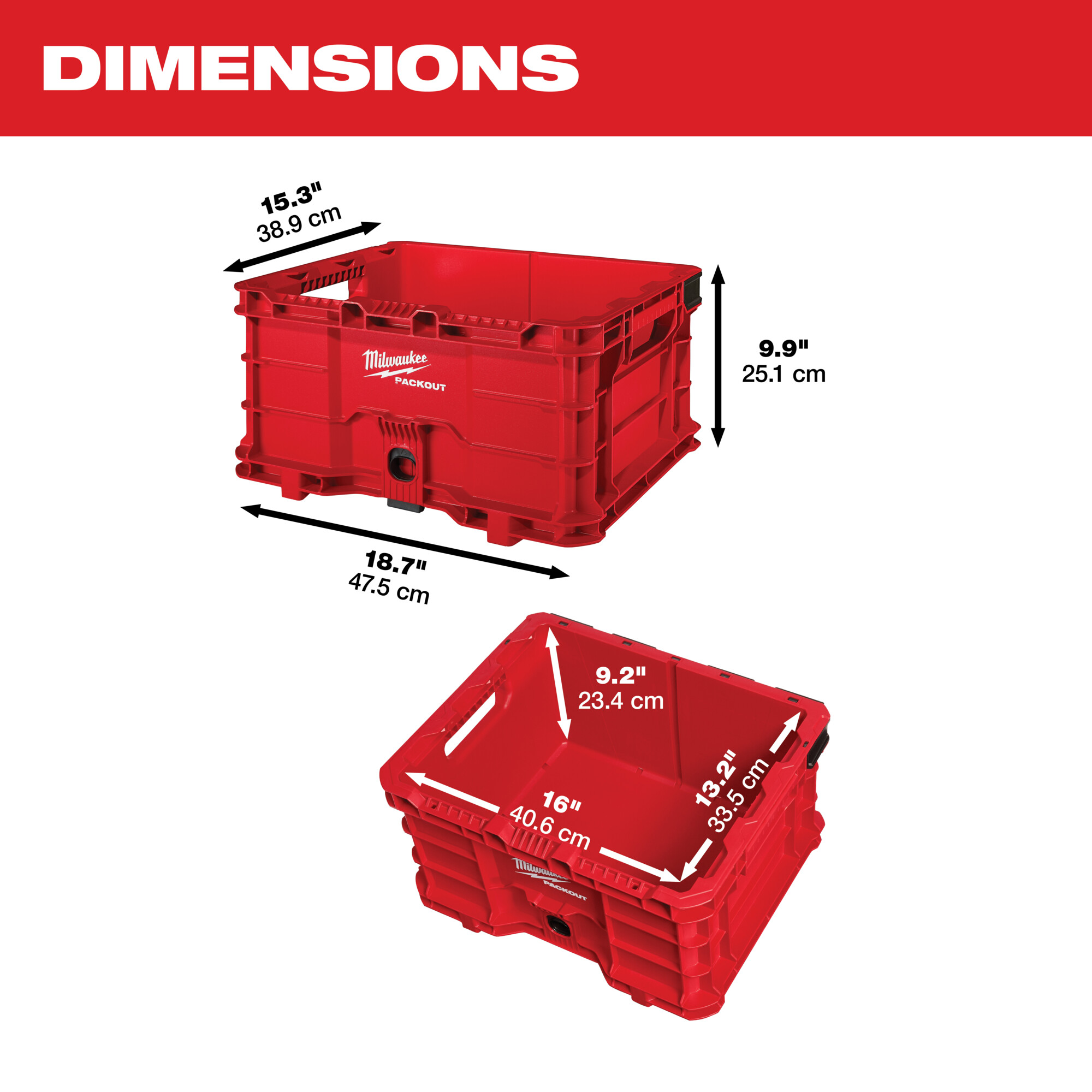 Milwaukee PACKOUT Crate, 15-13/32in.L x 18-5/8in.W x 10in.H, Model# 48 ...