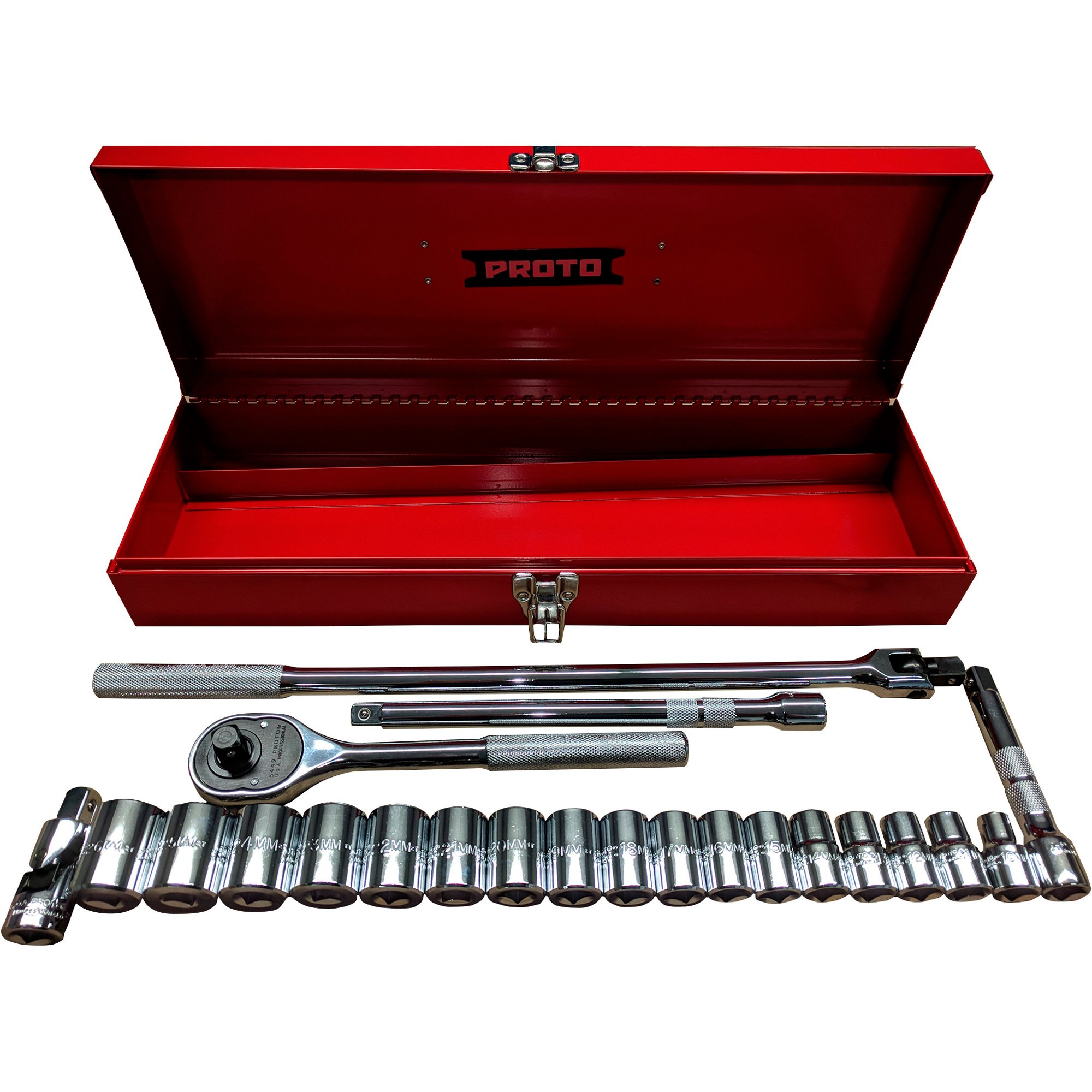 Proto 22-Pc. 1/2in. Drive, 12 Point Metric Socket and Accessory Set ...