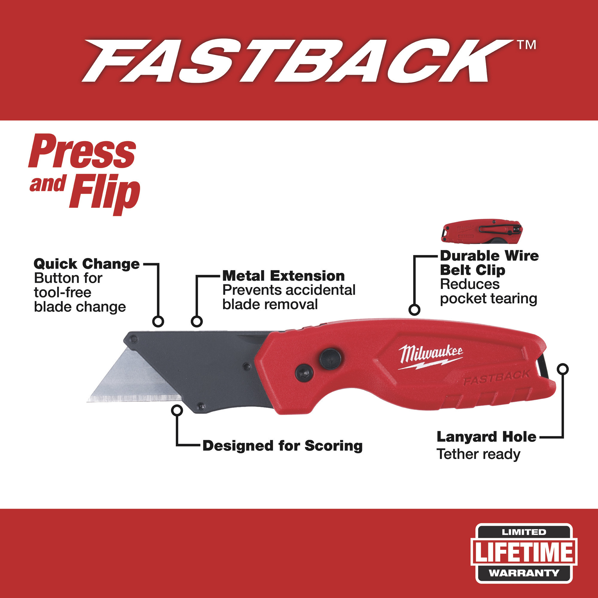 Milwaukee FASTBACK Compact Folding Utility Knife, Model# 48-22-1500 ...