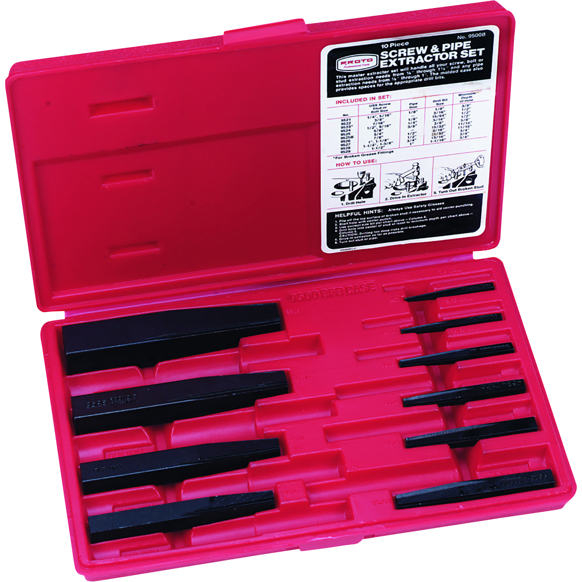 Proto Screw Extractor Set, 10-Pc., Model# J9500B | Northern Tool