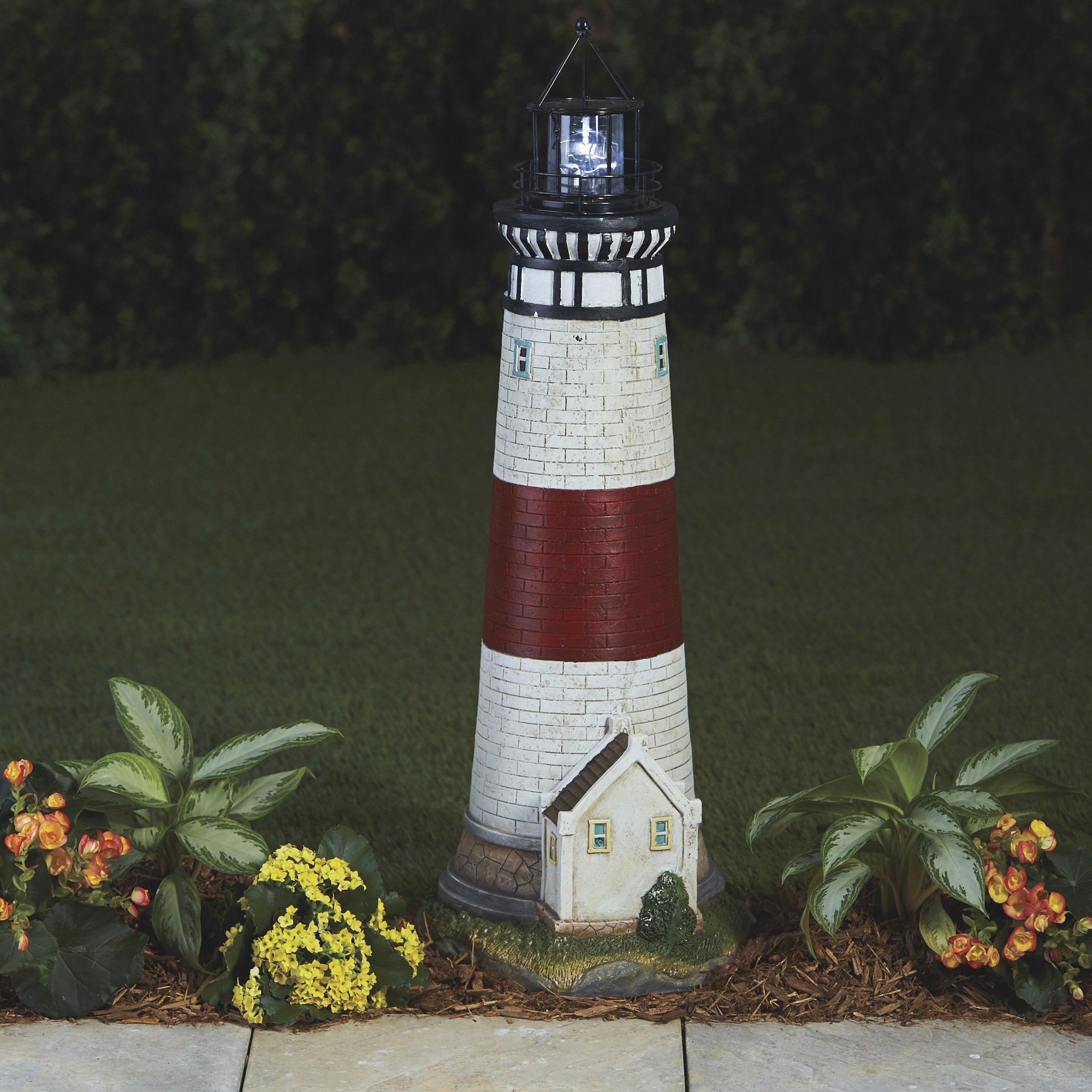 Solar Lighthouse Lawn and Garden Decor — Red/White Horizontal Stripe ...