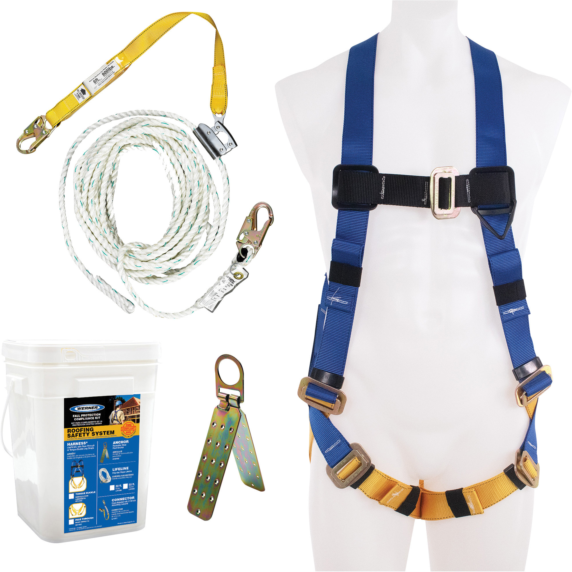 Werner Basic 30ft. Roofing Safety Kit with Pass-Through Buckle Harness ...