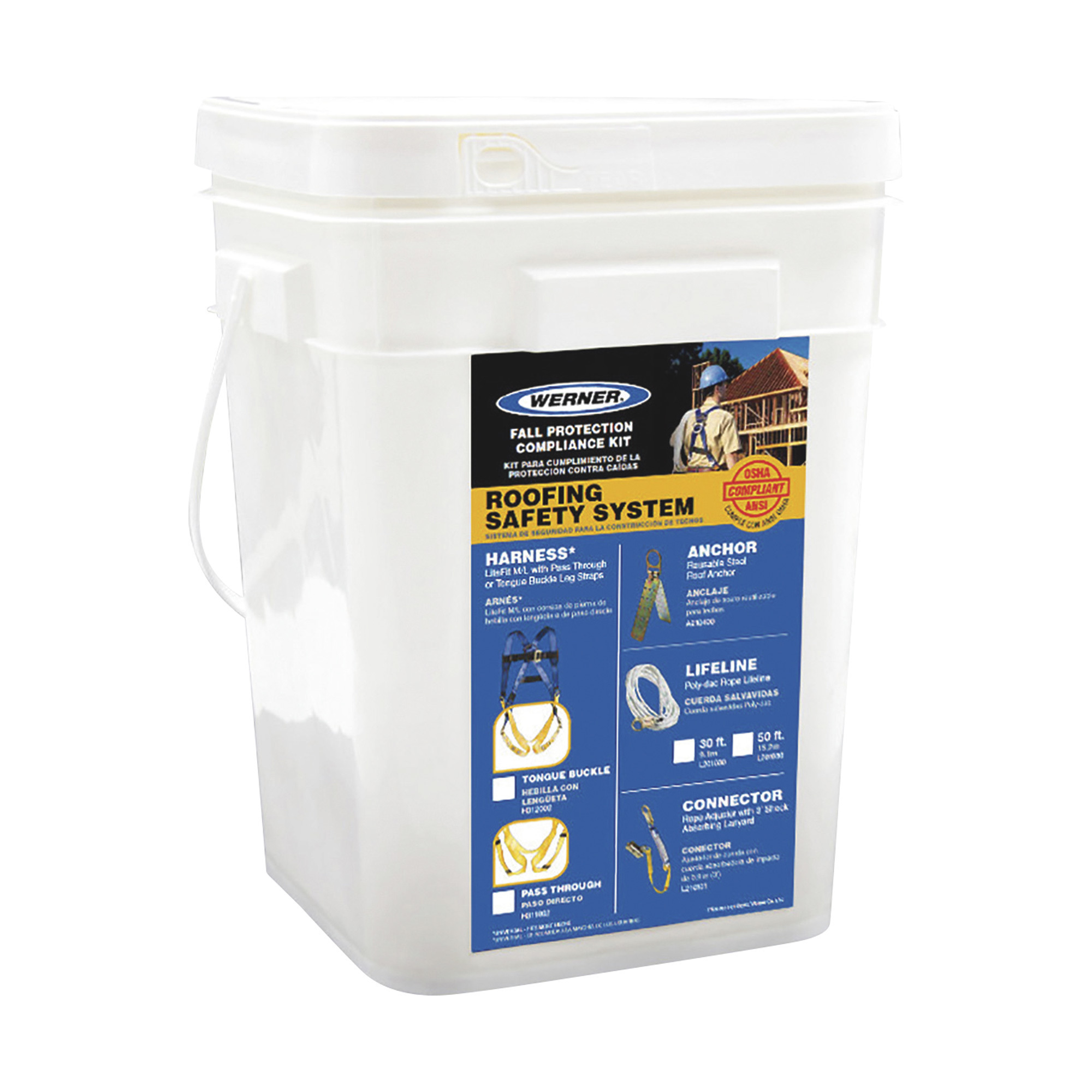 Werner Basic 50ft. Roofing Safety Kit with Pass-Through Buckle Harness ...