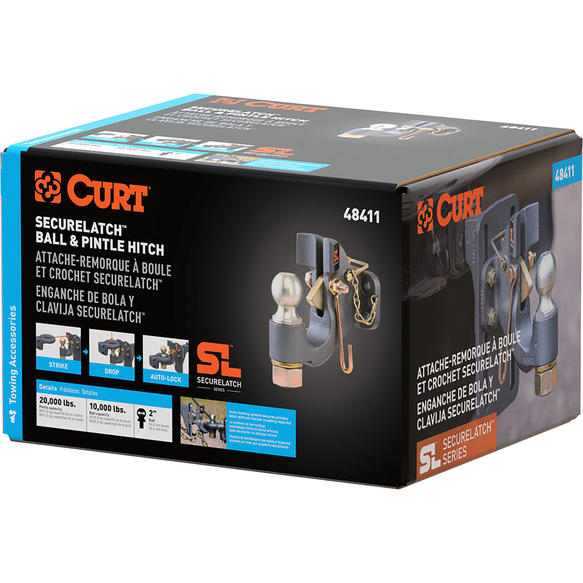 CURT SecureLatch Auto Locking 10-Ton Ball & Pintle Hitch, 2in. Ball ...