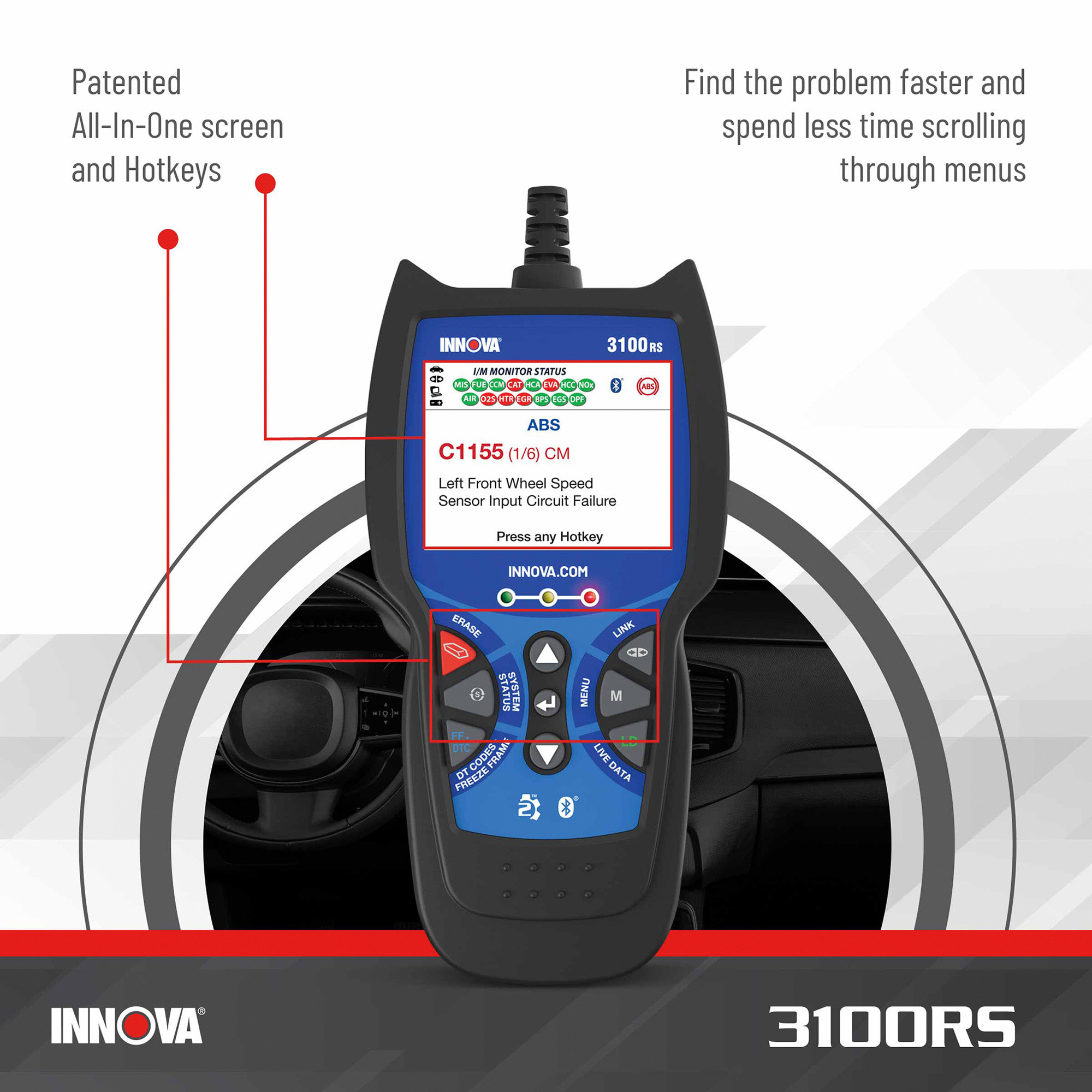 Innova OBD2 Diagnostic Scan Tool with ABS and SRS, Model# 3100RS ...