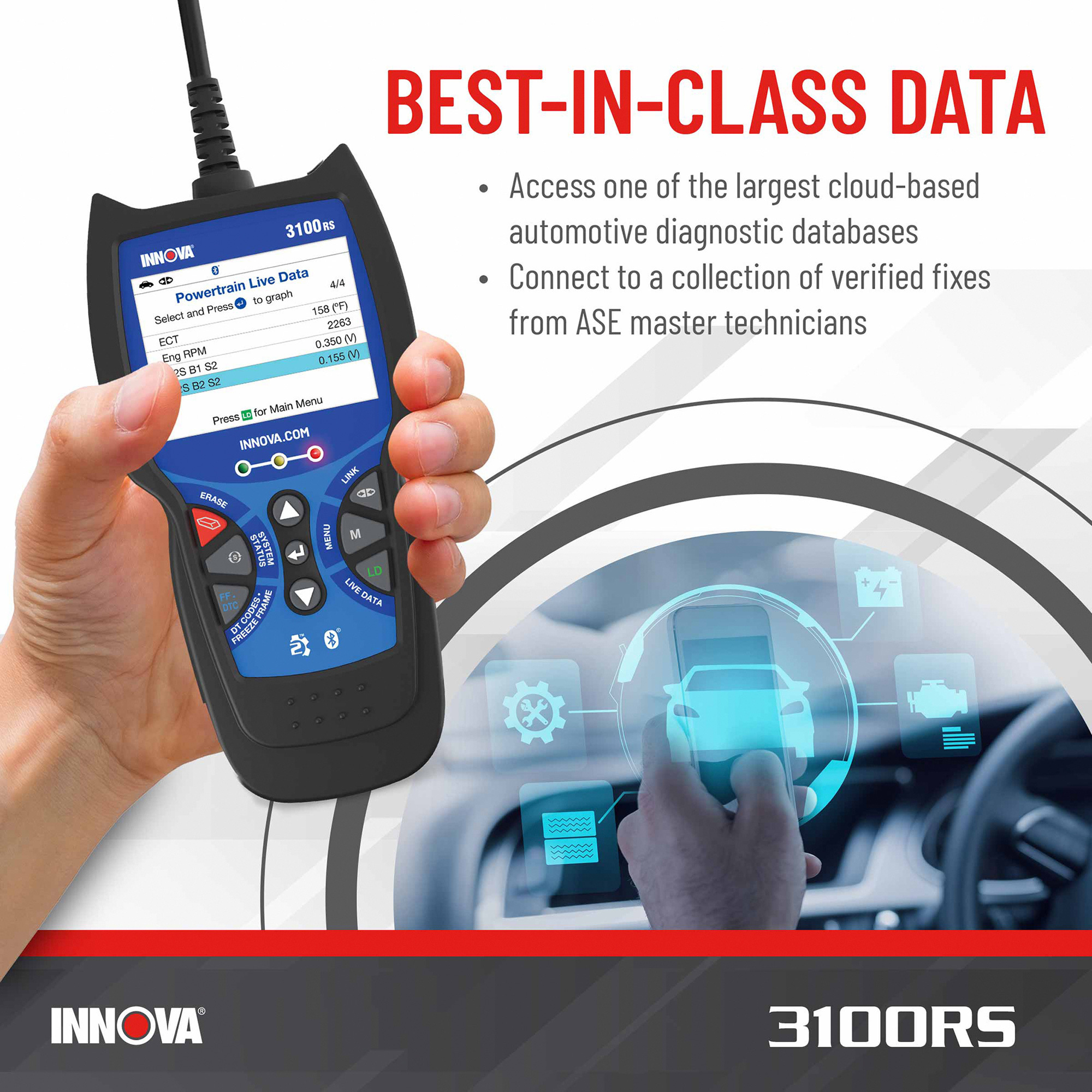 Innova OBD2 Diagnostic Scan Tool with ABS and SRS, Model# 3100RS ...
