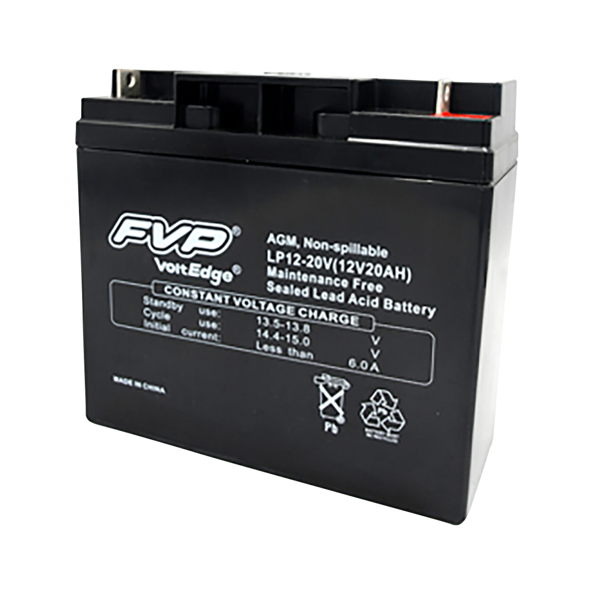 FVP Volt Edge General Purpose Sealed Lead-Acid Battery, AGM-Type, 12V, 20 AH, Model# LP12-20V ...
