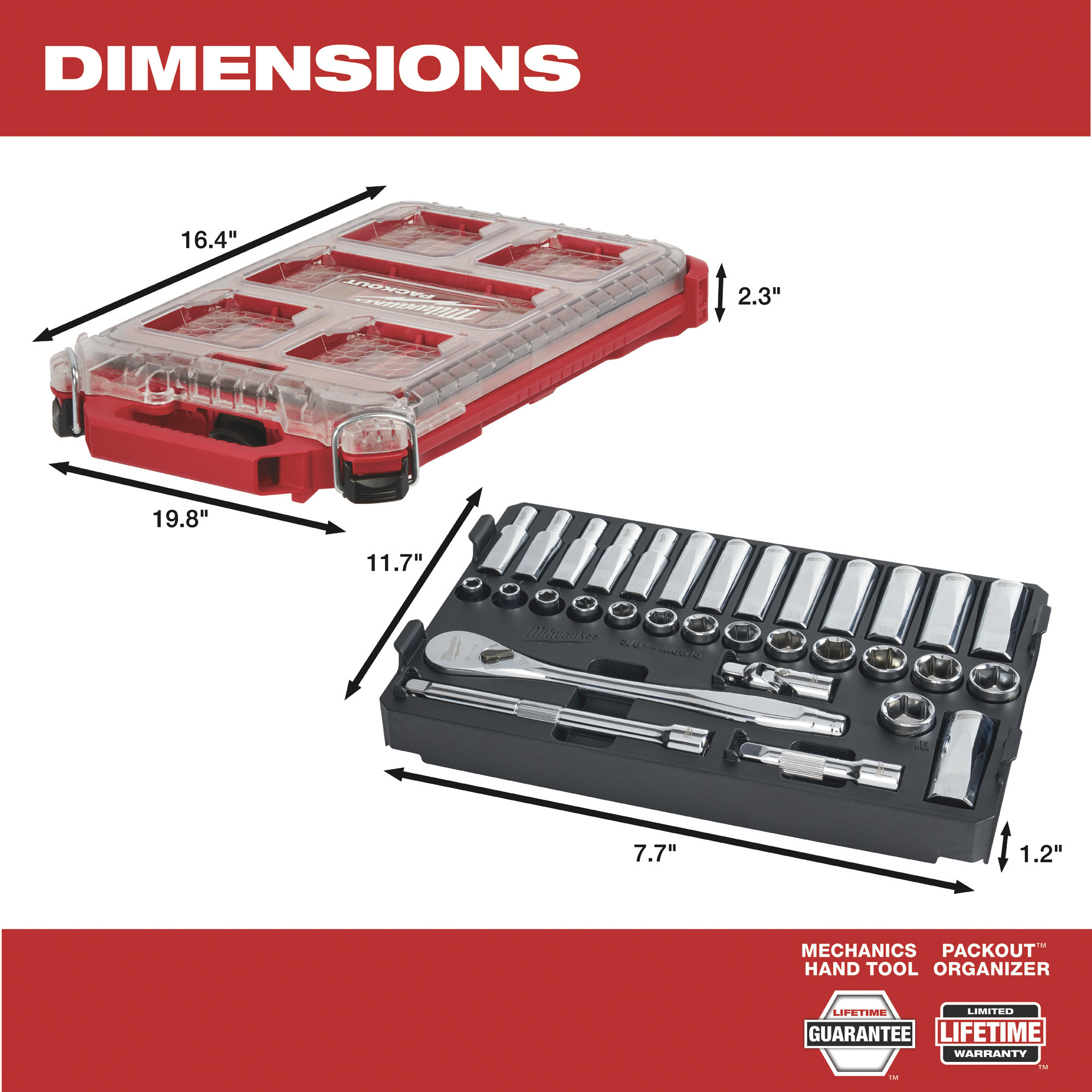 Milwaukee Combo Kit, 32-pc. 3/8in. Drive Metric Ratchet and Socket Set and Packout Organizer ...
