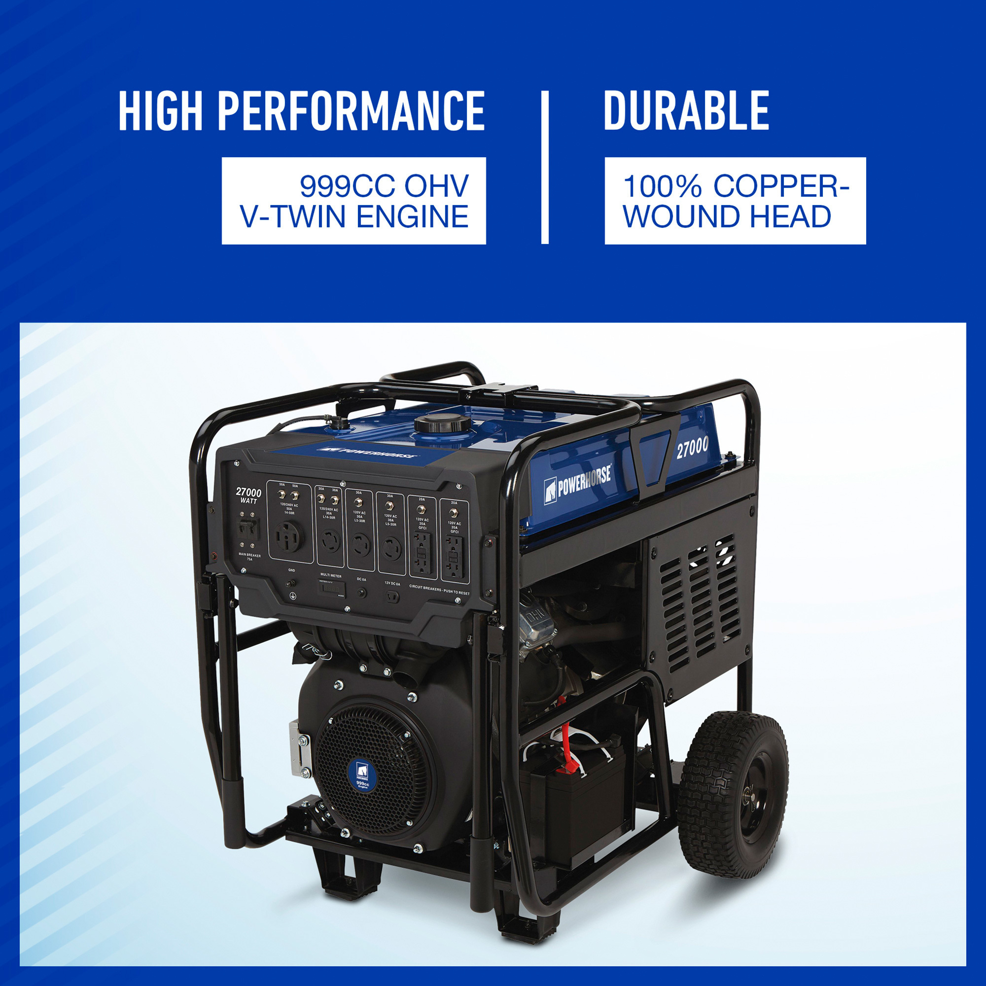 Powerhorse Generator, 27,000 Surge Watts, 18,000 Rated Watts, Electric ...