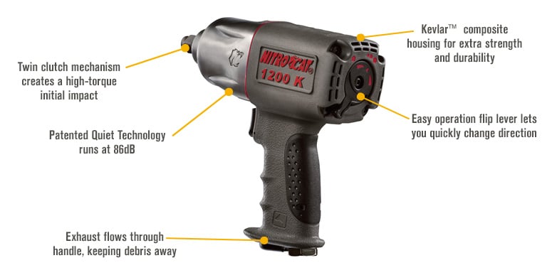 NitroCat Kevlar Composite Air Impact Wrench, 1/2in. Drive, 4 CFM, 1295 ...
