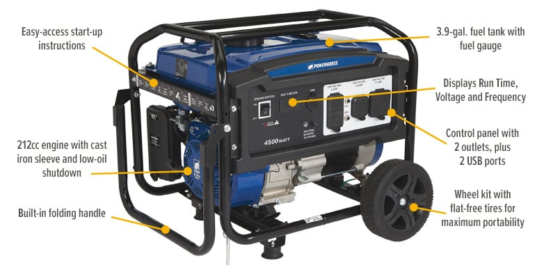 Powerhorse Portable Generator, 4500 Surge Watts, 3600 Rated Watts ...