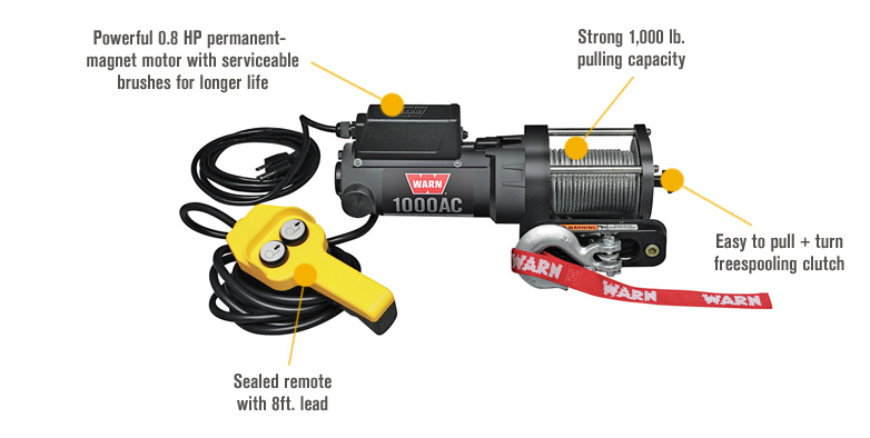WARN 120 Volt AC Powered Electric Utility Winch, 1000-Lb. Capacity ...