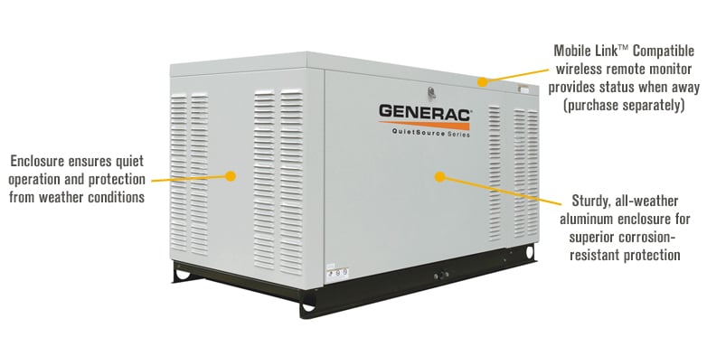 Generac QuietSource Series Liquid-Cooled Standby Generator — 22 kW (LP ...