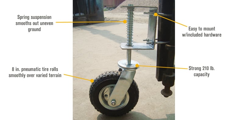 Gate Wheel with Suspension, 210-Lb. Capacity, 8in. Pneumatic Tire ...